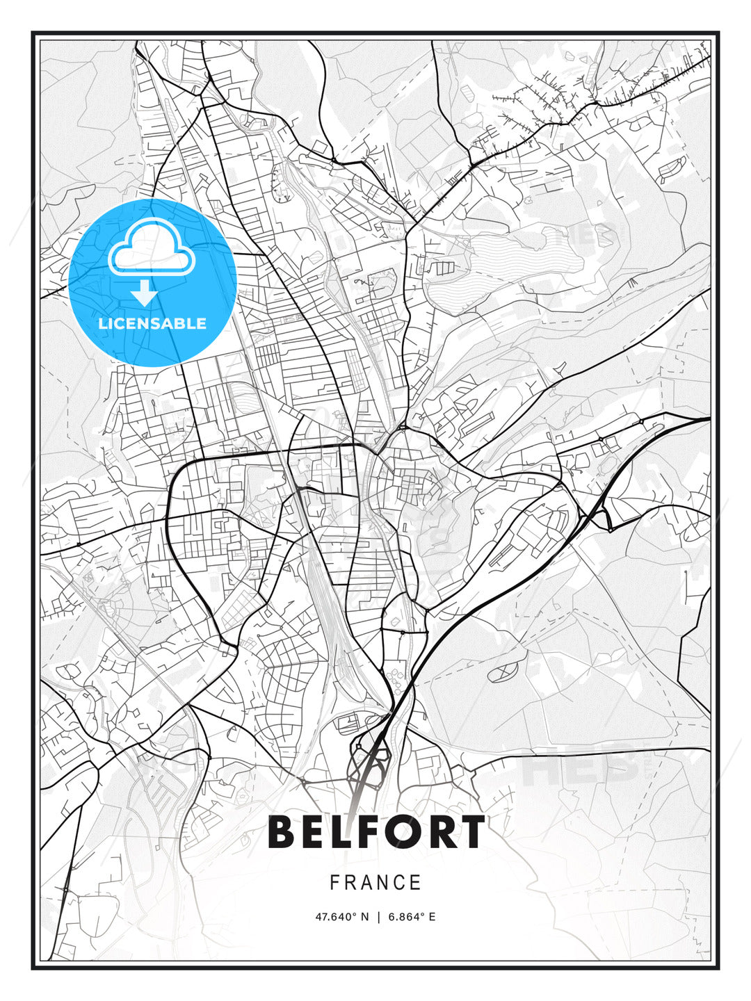 Belfort, France, Modern Map Print Template in Various Formats - HEBSTREITS
