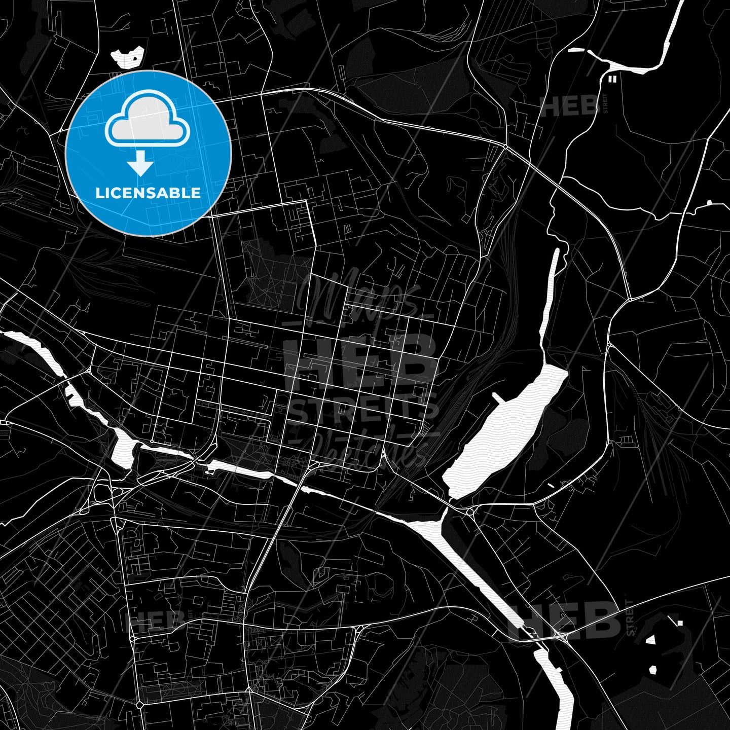 Belgorod, Russia PDF vector map black and white - HEBSTREITS
