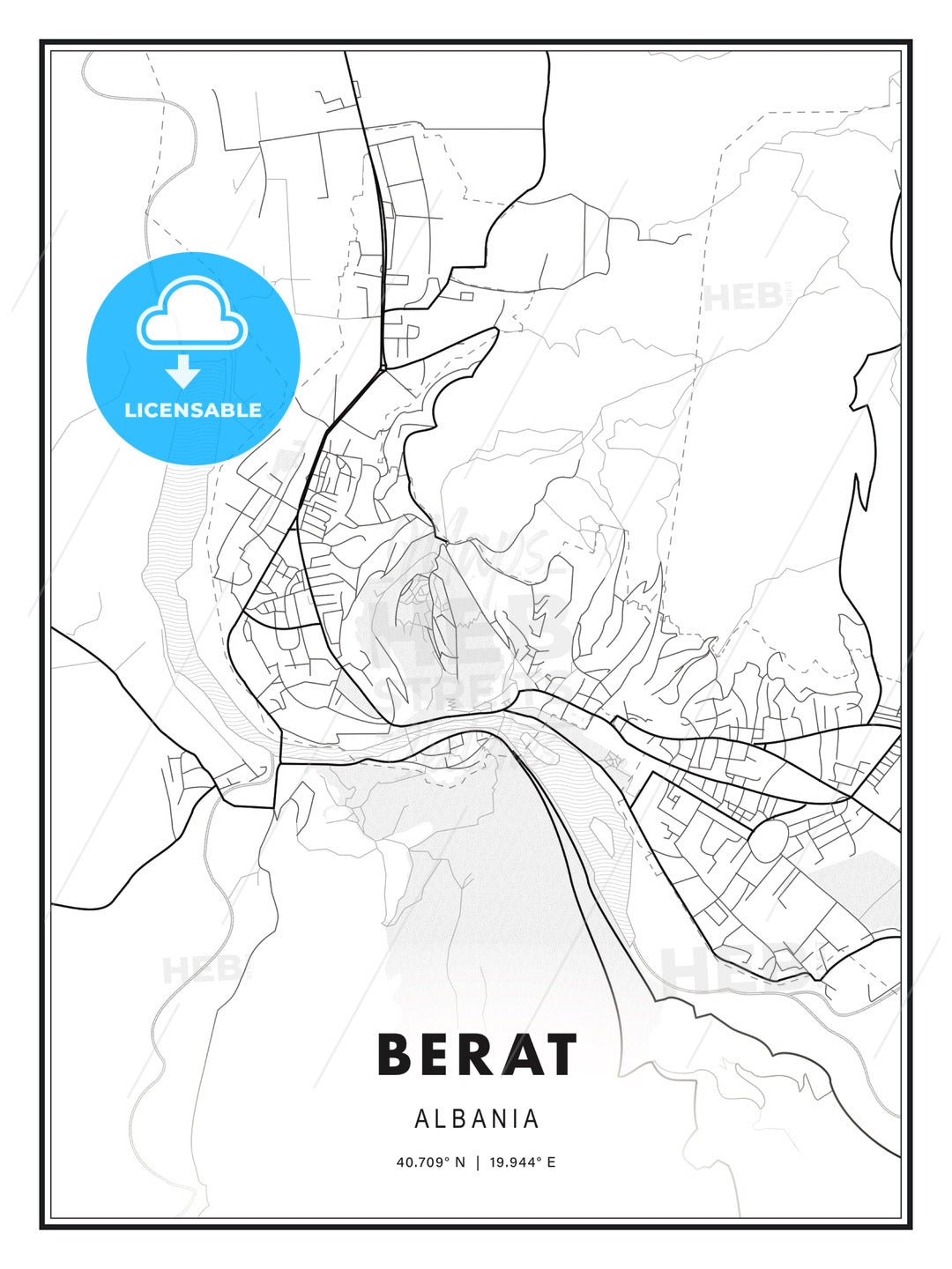 Berat, Albania, Modern Map Print Template in Various Formats - HEBSTREITS