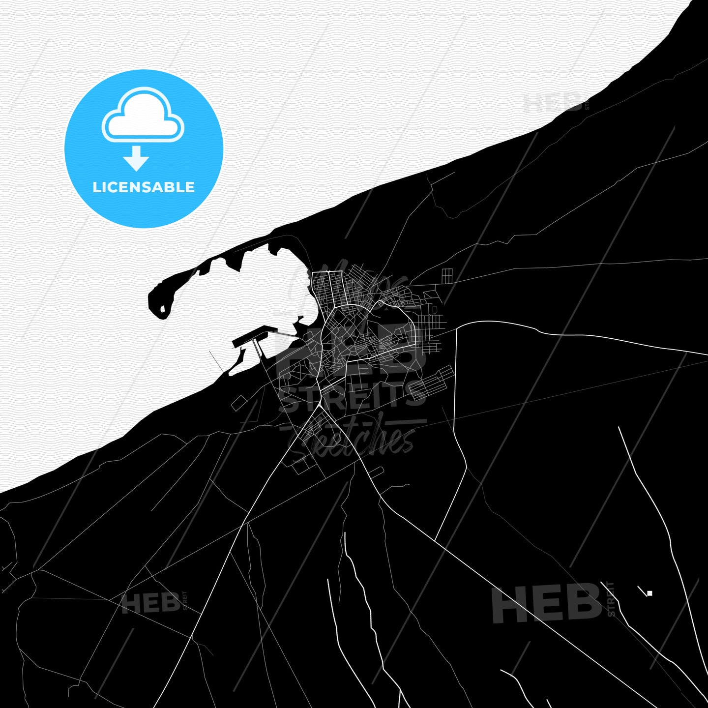 Berbera, Somalia Pdf Vector Map Black And White – HEBSTREITS