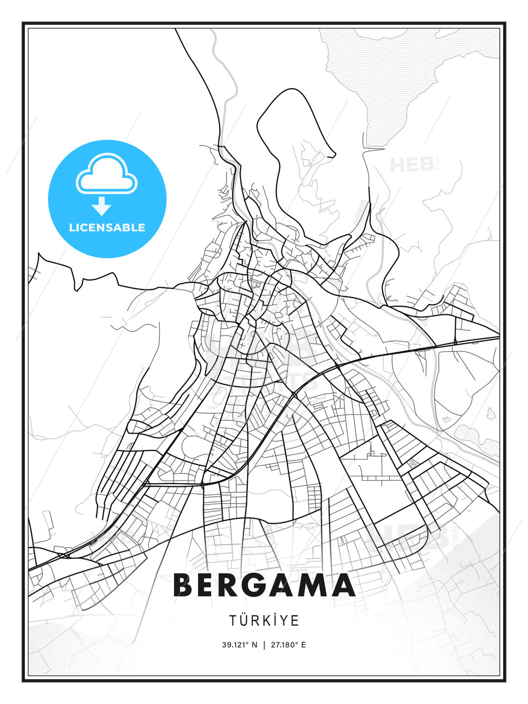 Bergama, Turkey, Modern Map Print Template in Various Formats - HEBSTREITS