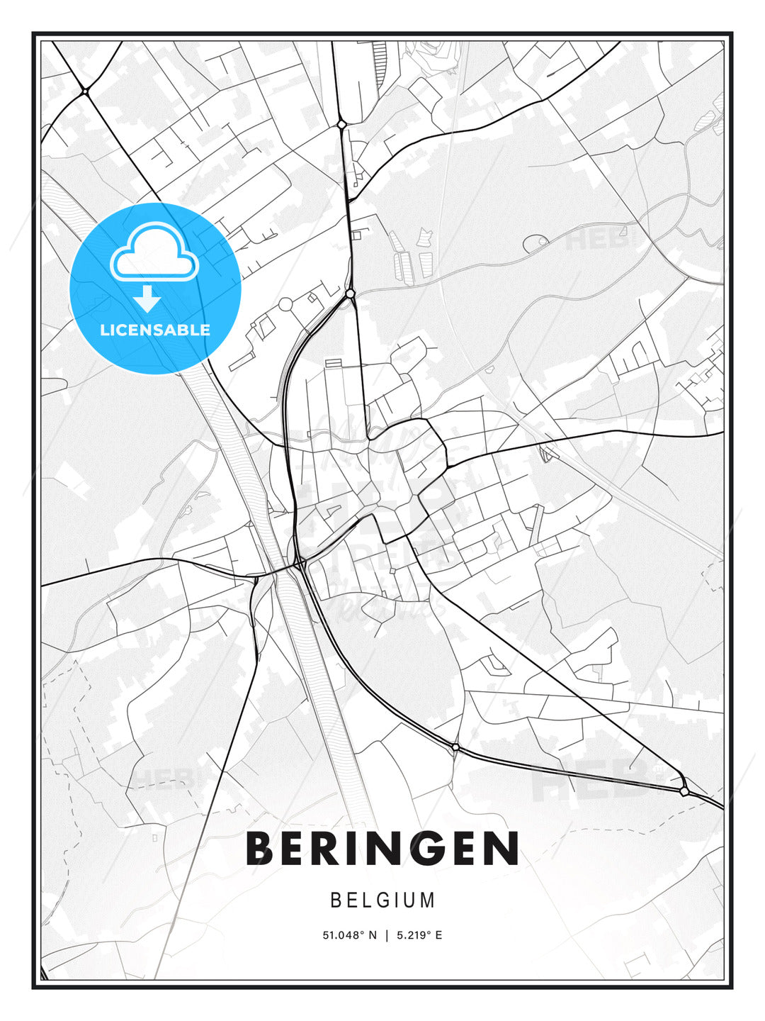 Beringen, Belgium, Modern Map Print Template in Various Formats ...