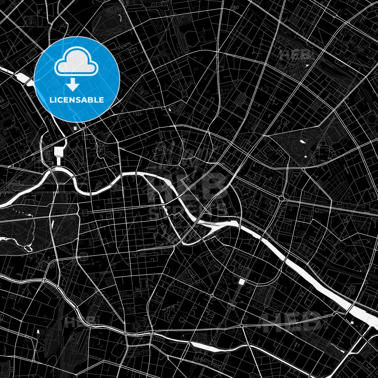 Berlin, Germany Pdf Vector Map Black And White – HEBSTREITS