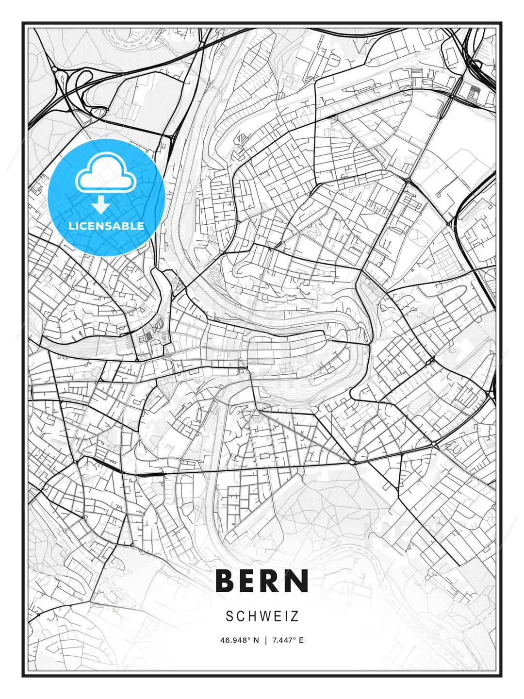 Bern, Switzerland, Modern Map Print Template in Various Formats ...