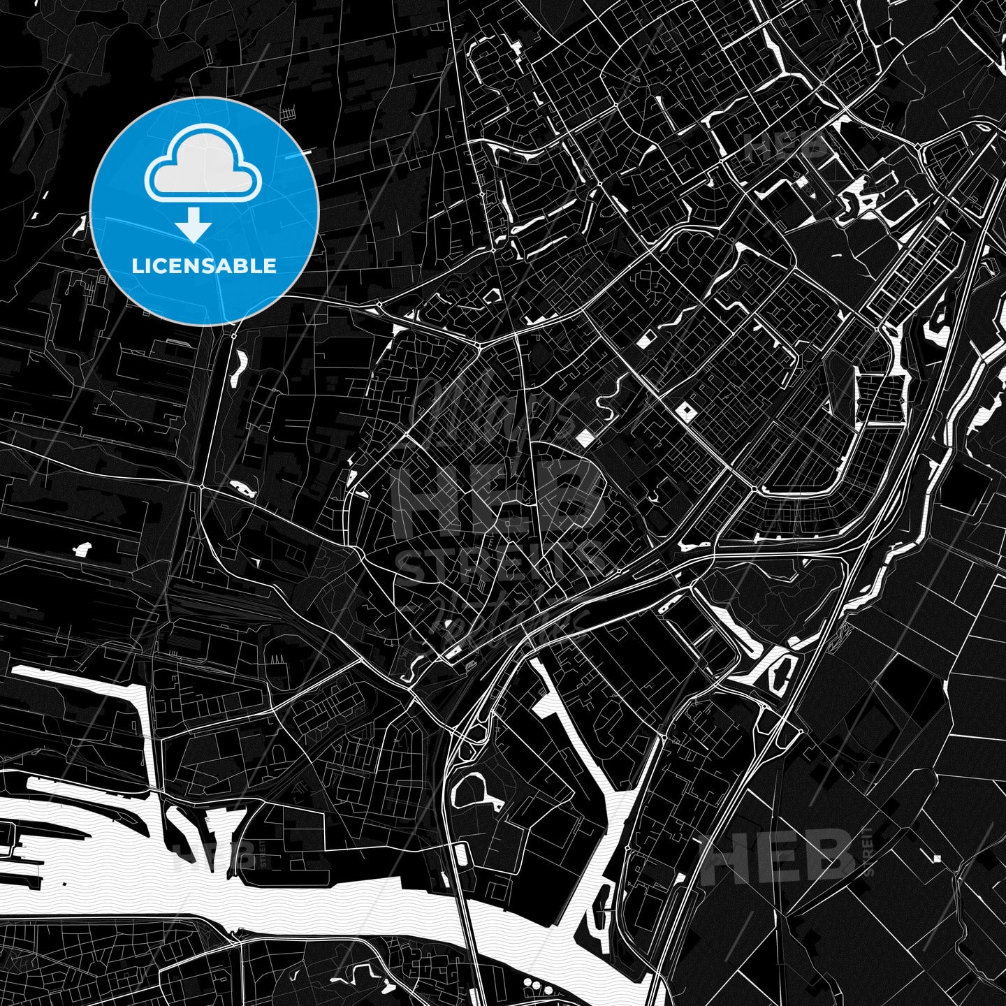 Beverwijk, Netherlands Pdf Vector Map Black And White – HEBSTREITS