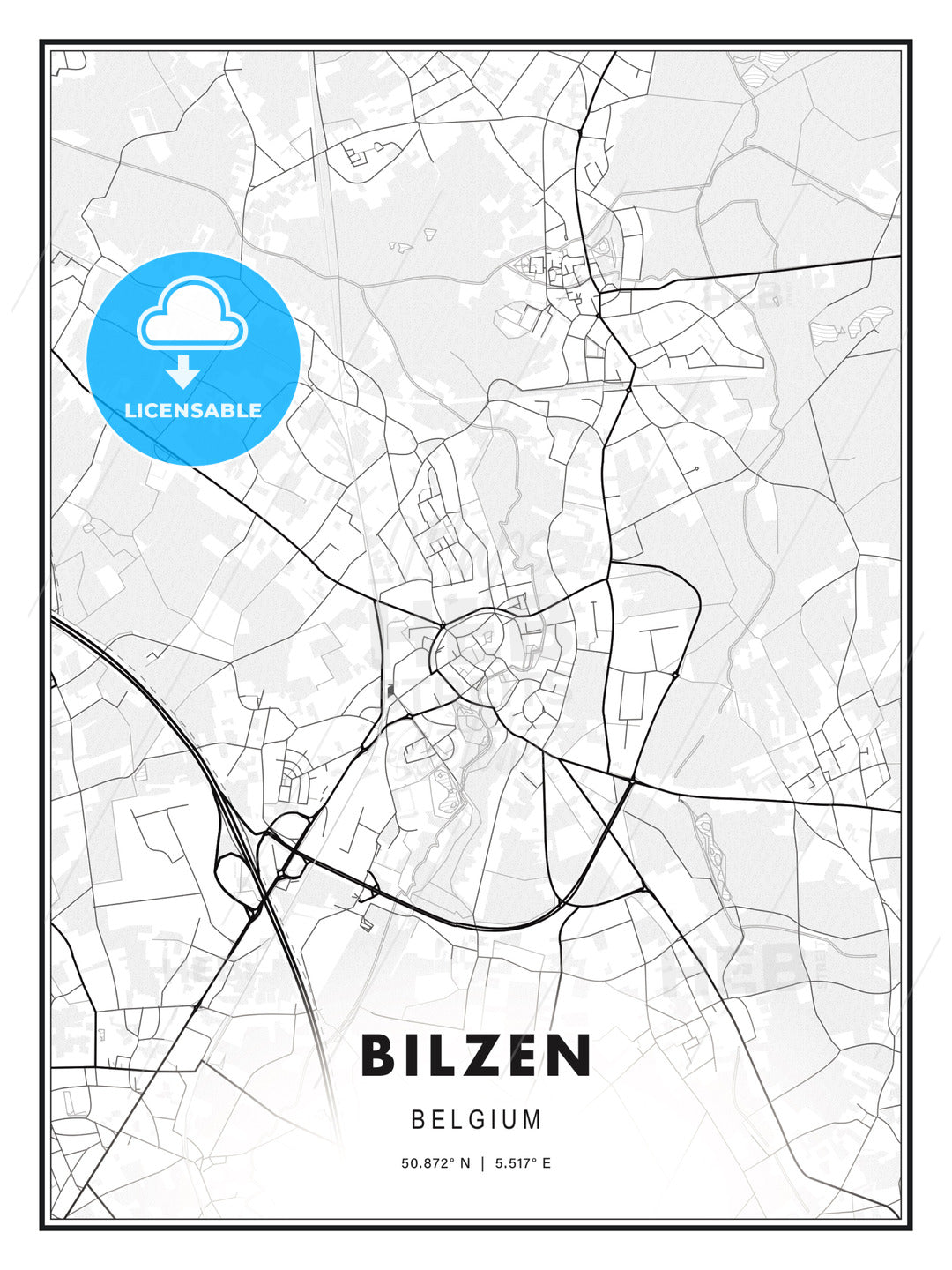 Bilzen, Belgium, Modern Map Print Template in Various Formats - HEBSTREITS