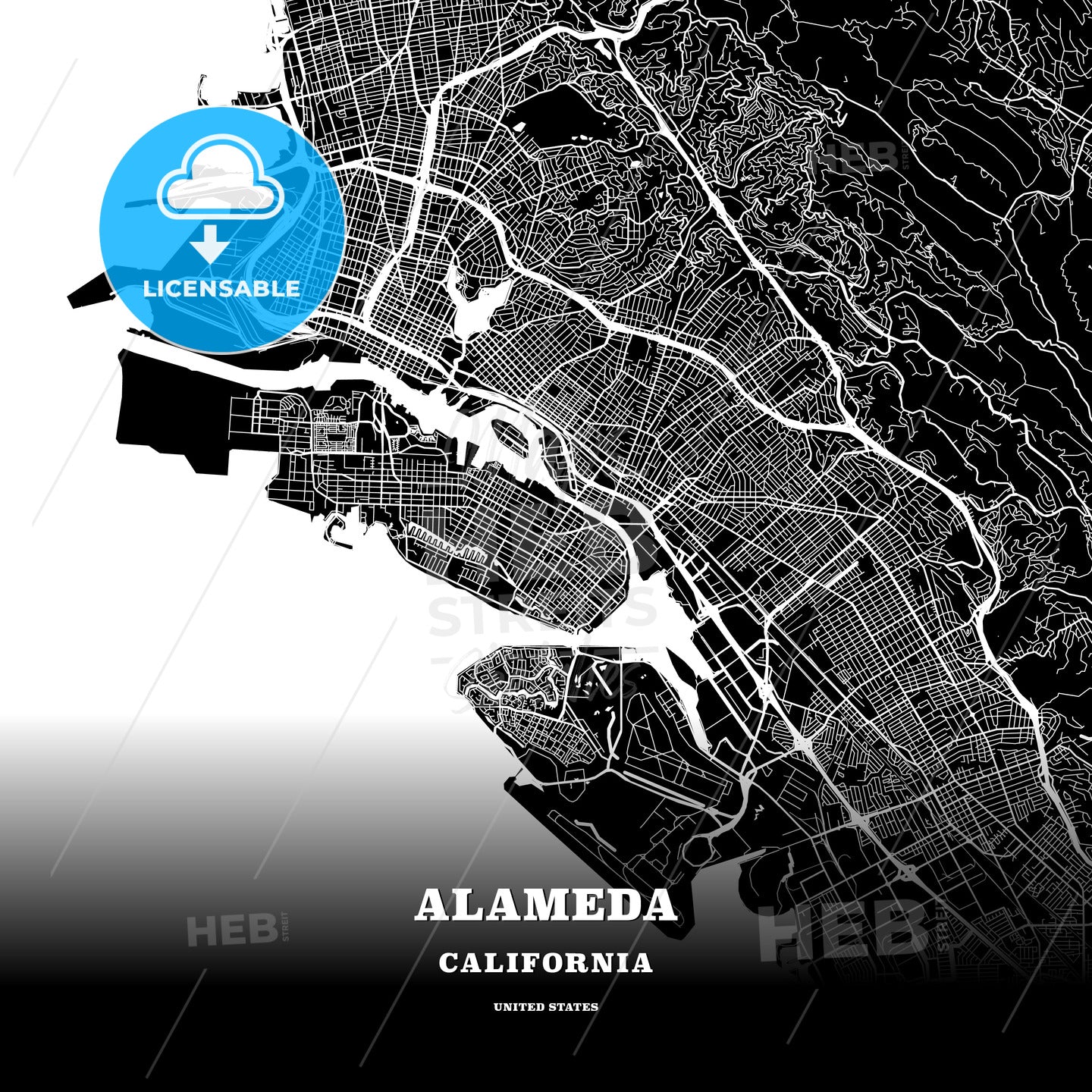 Black Map Poster Template Of Alameda, California, Usa – HEBSTREITS
