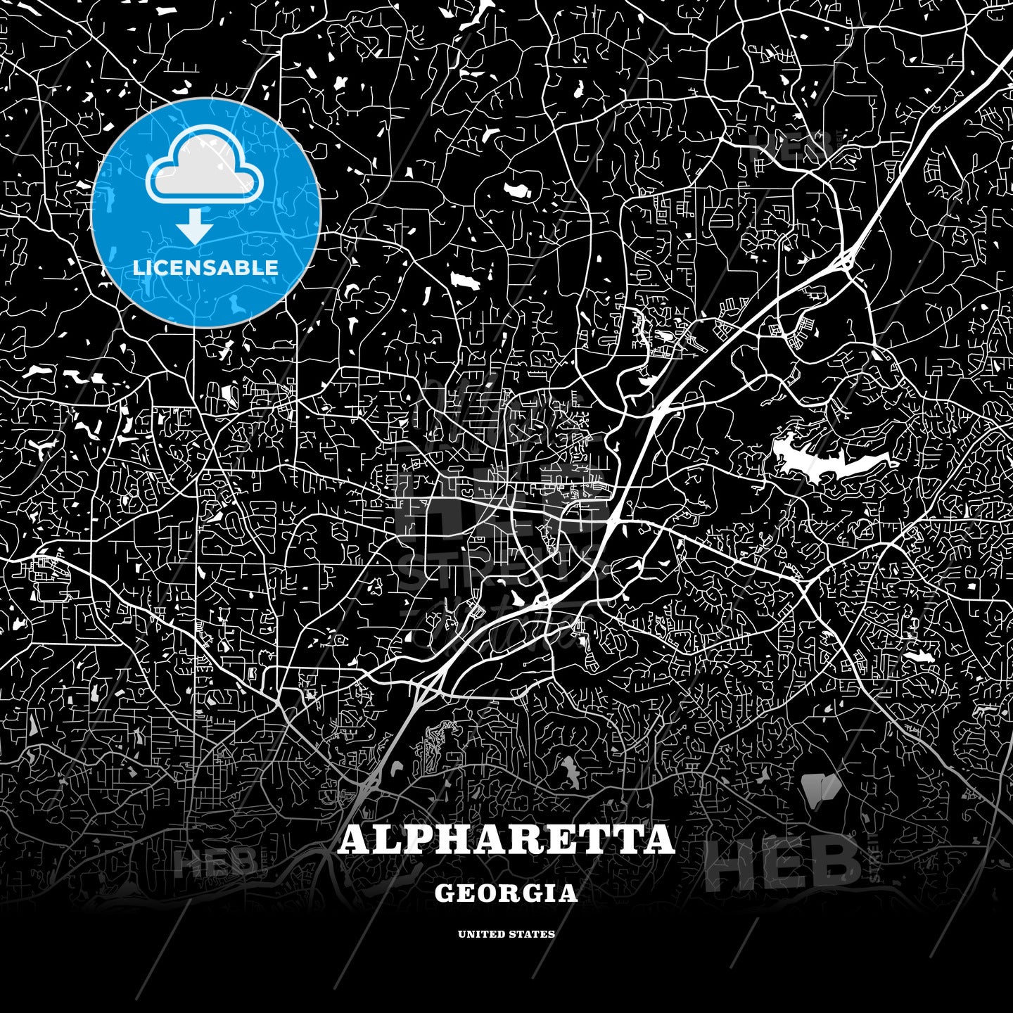 Black Map Poster Template Of Alpharetta, Georgia, Usa – HEBSTREITS