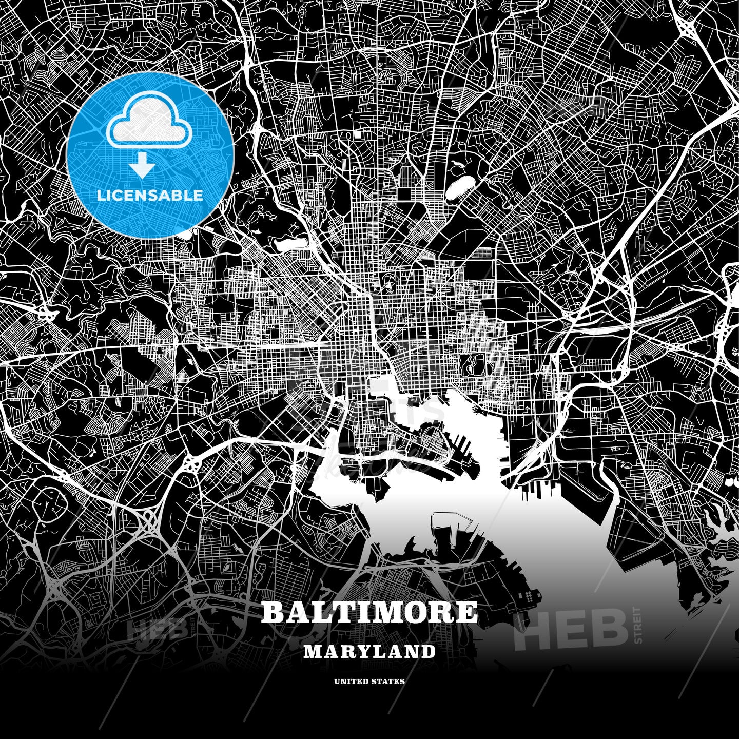 Black Map Poster Template Of Baltimore, Maryland, Usa – HEBSTREITS