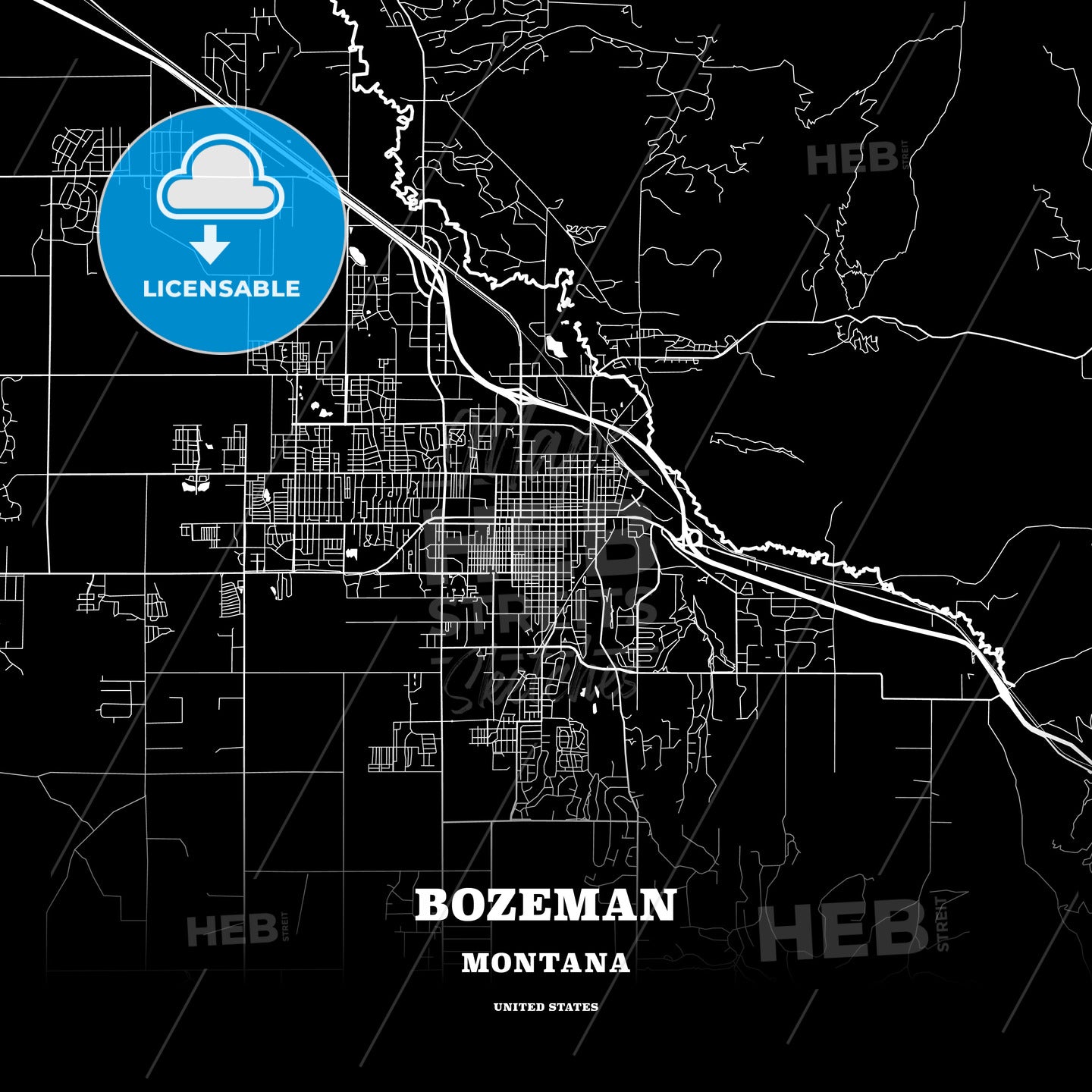 Black Map Poster Template Of Bozeman, Montana, Usa – HEBSTREITS