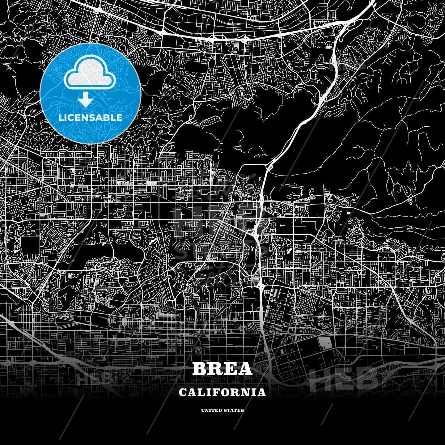 Black Map Poster Template Of Brea, California, Usa – HEBSTREITS