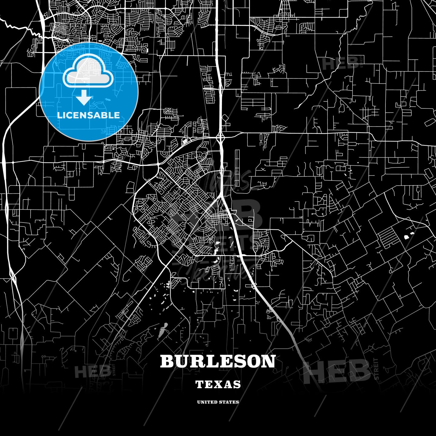 Black Map Poster Template Of Burleson, Texas, Usa – HEBSTREITS