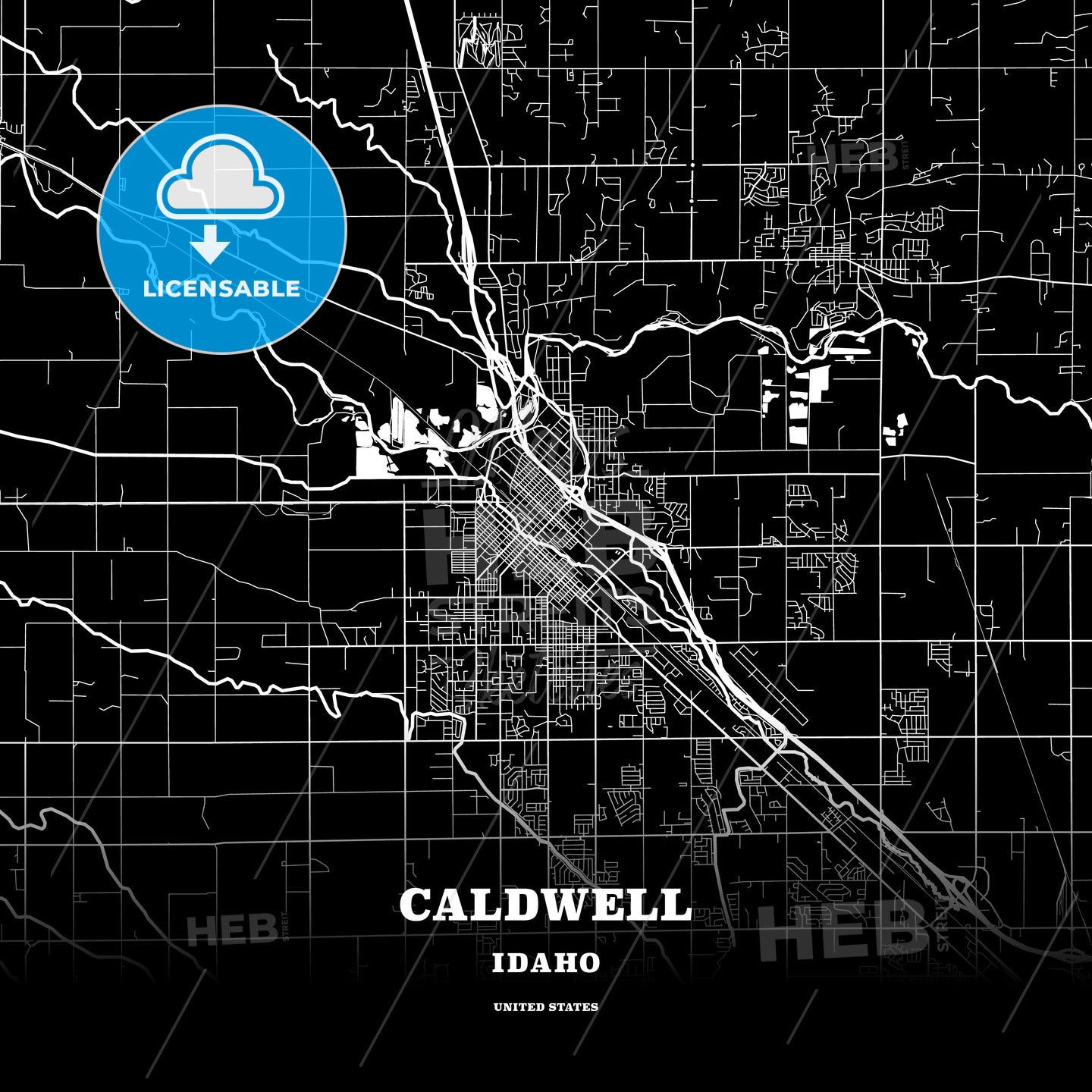 Black Map Poster Template Of Caldwell, Idaho, Usa – HEBSTREITS