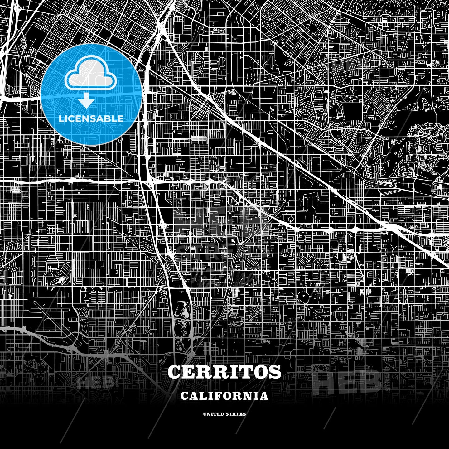 Black Map Poster Template Of Cerritos, California, Usa – HEBSTREITS