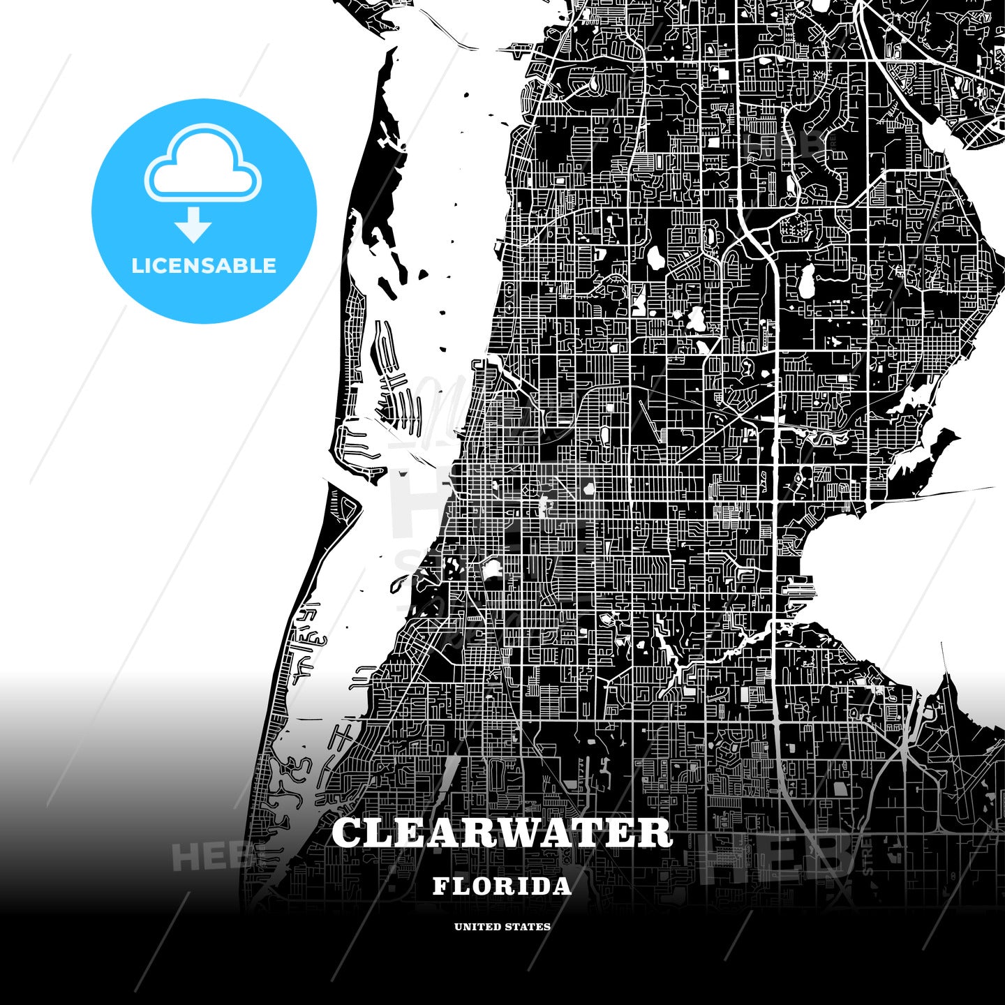 Black Map Poster Template Of Clearwater, Florida, Usa – HEBSTREITS