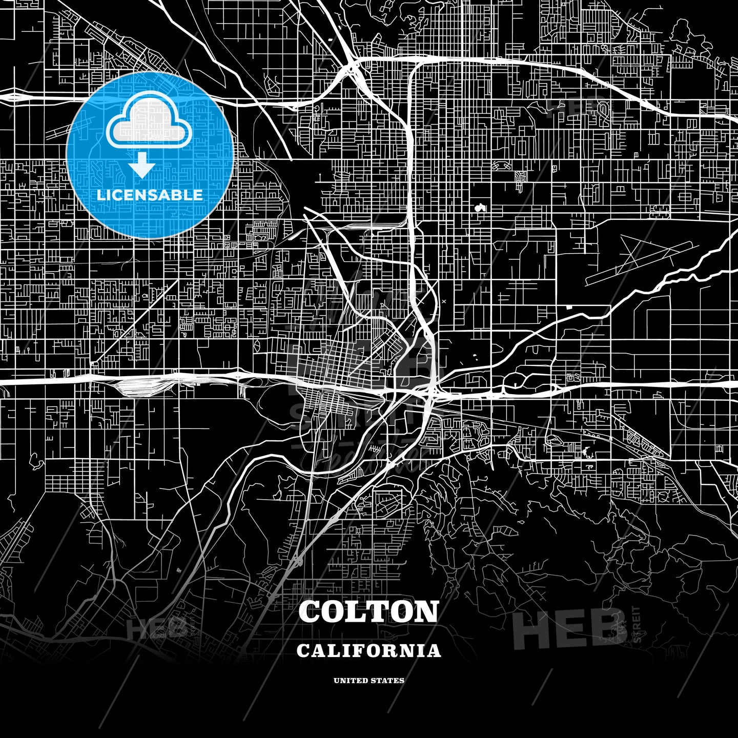 Black Map Poster Template Of Colton, California, Usa – HEBSTREITS