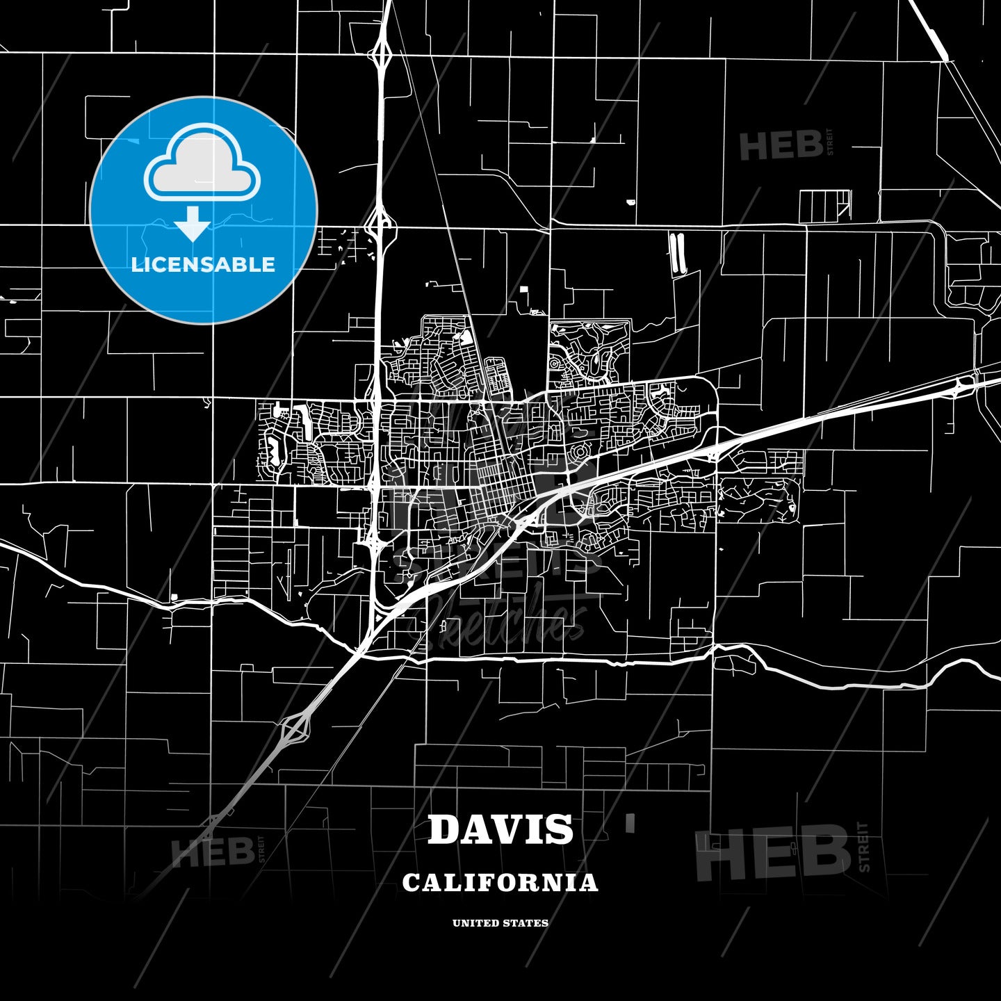 Black Map Poster Template Of Davis, California, Usa – HEBSTREITS