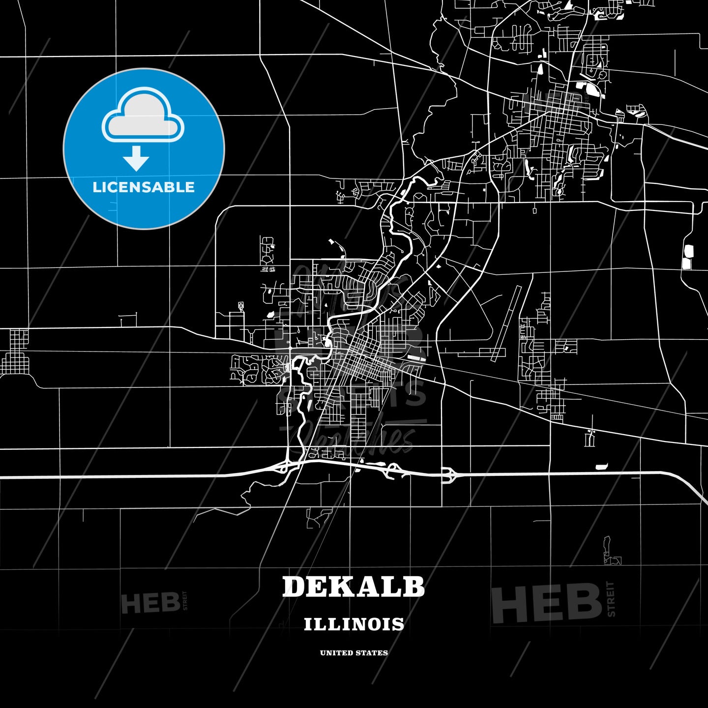 Black Map Poster Template Of Dekalb, Illinois, Usa – HEBSTREITS