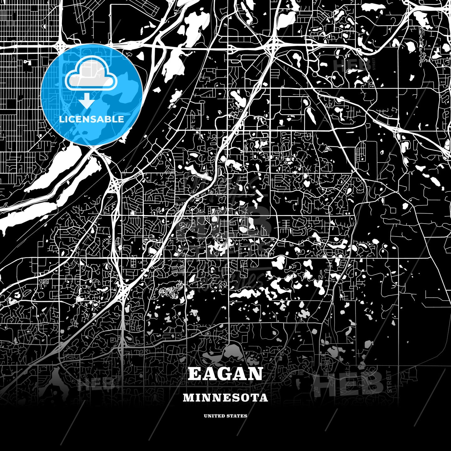 Black Map Poster Template Of Eagan, Minnesota, Usa – HEBSTREITS