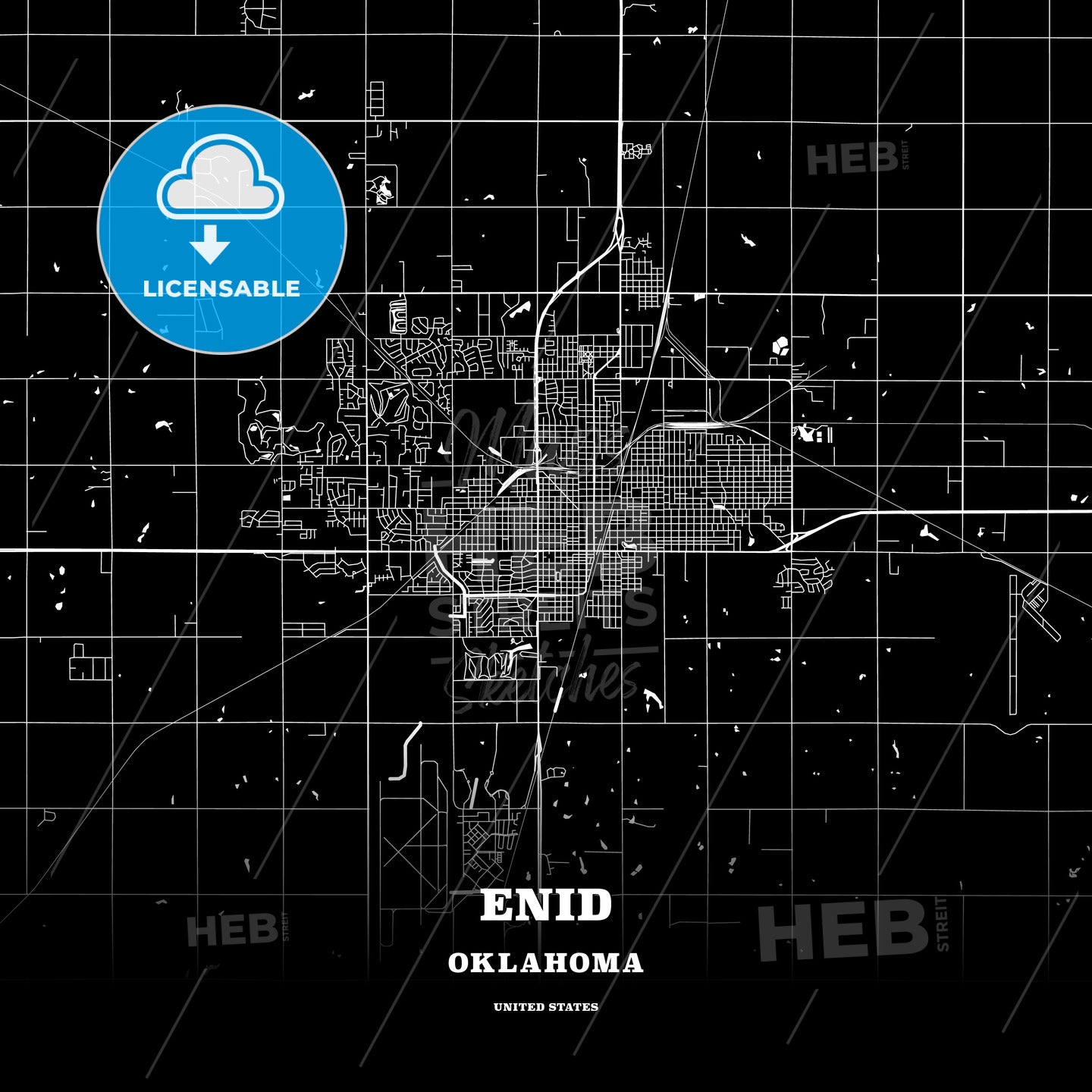 Black Map Poster Template Of Enid, Oklahoma, Usa – HEBSTREITS