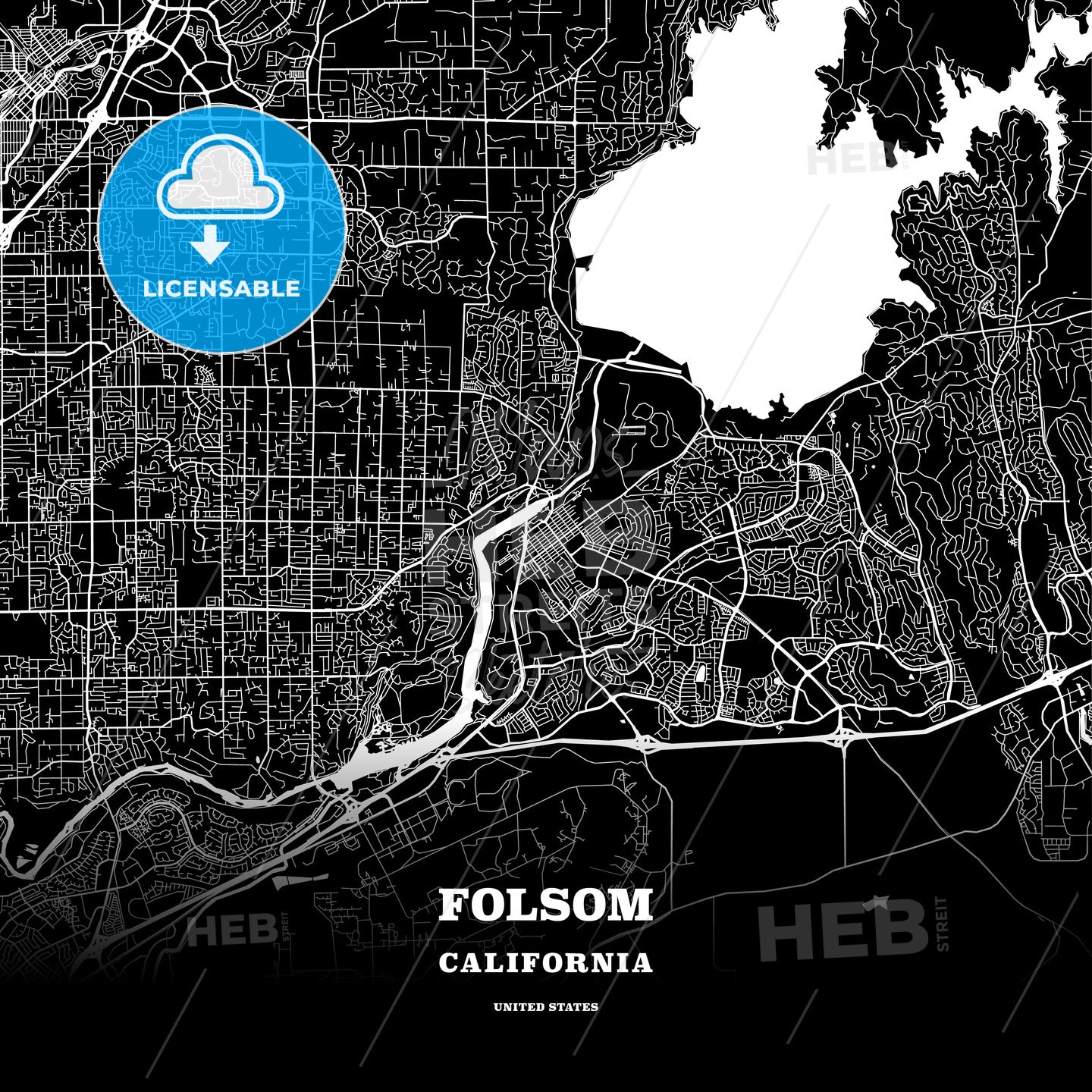 Black Map Poster Template Of Folsom, California, Usa – HEBSTREITS