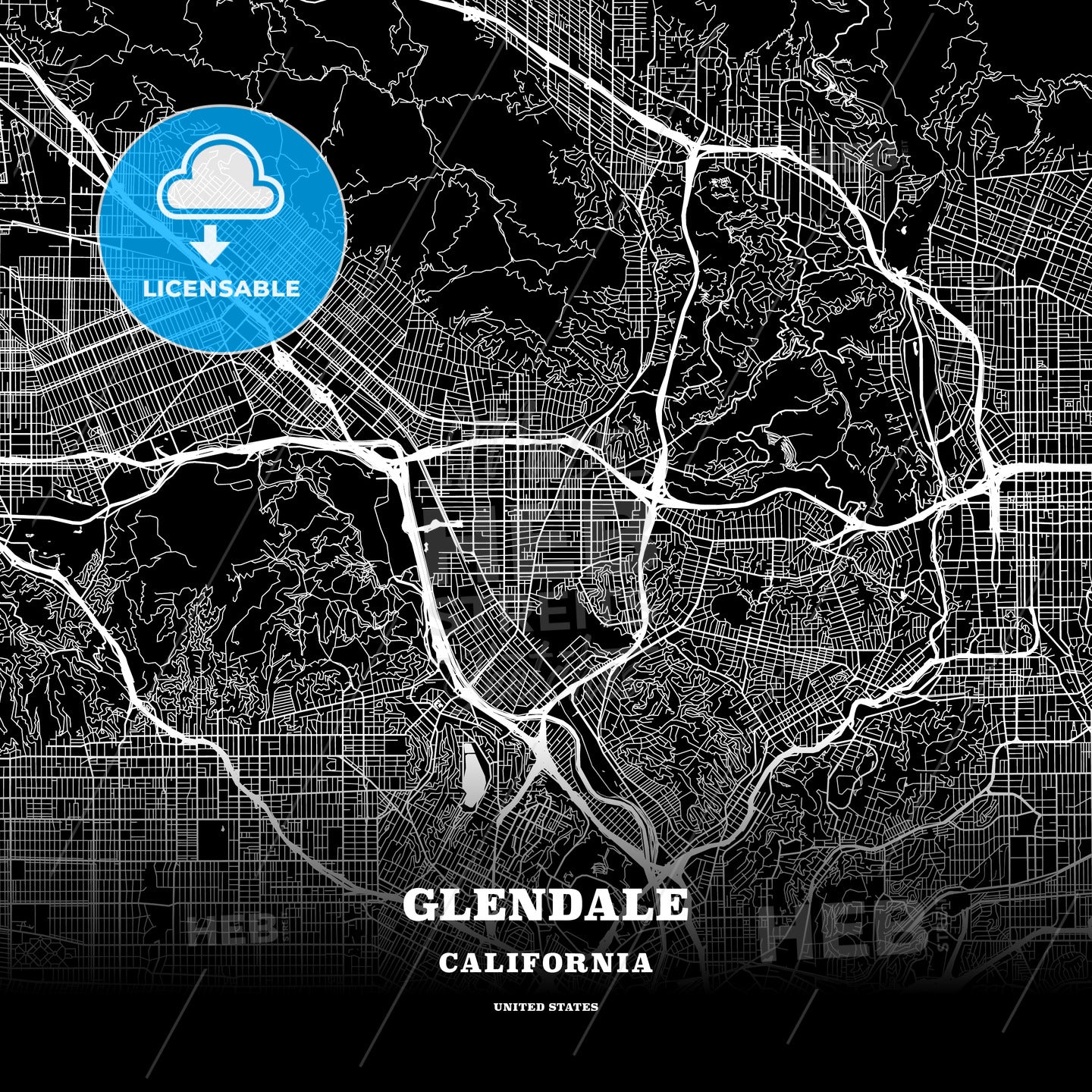 Black Map Poster Template Of Glendale, California, Usa – HEBSTREITS