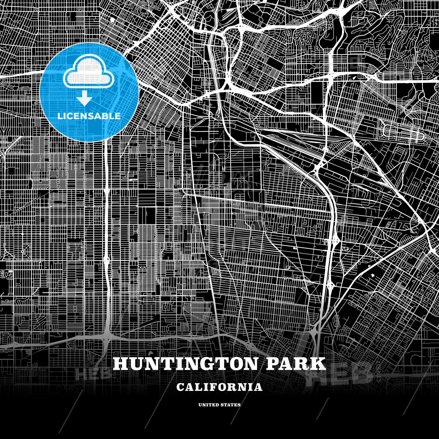 Black Map Poster Template Of Huntington Park, California, Usa – HEBSTREITS