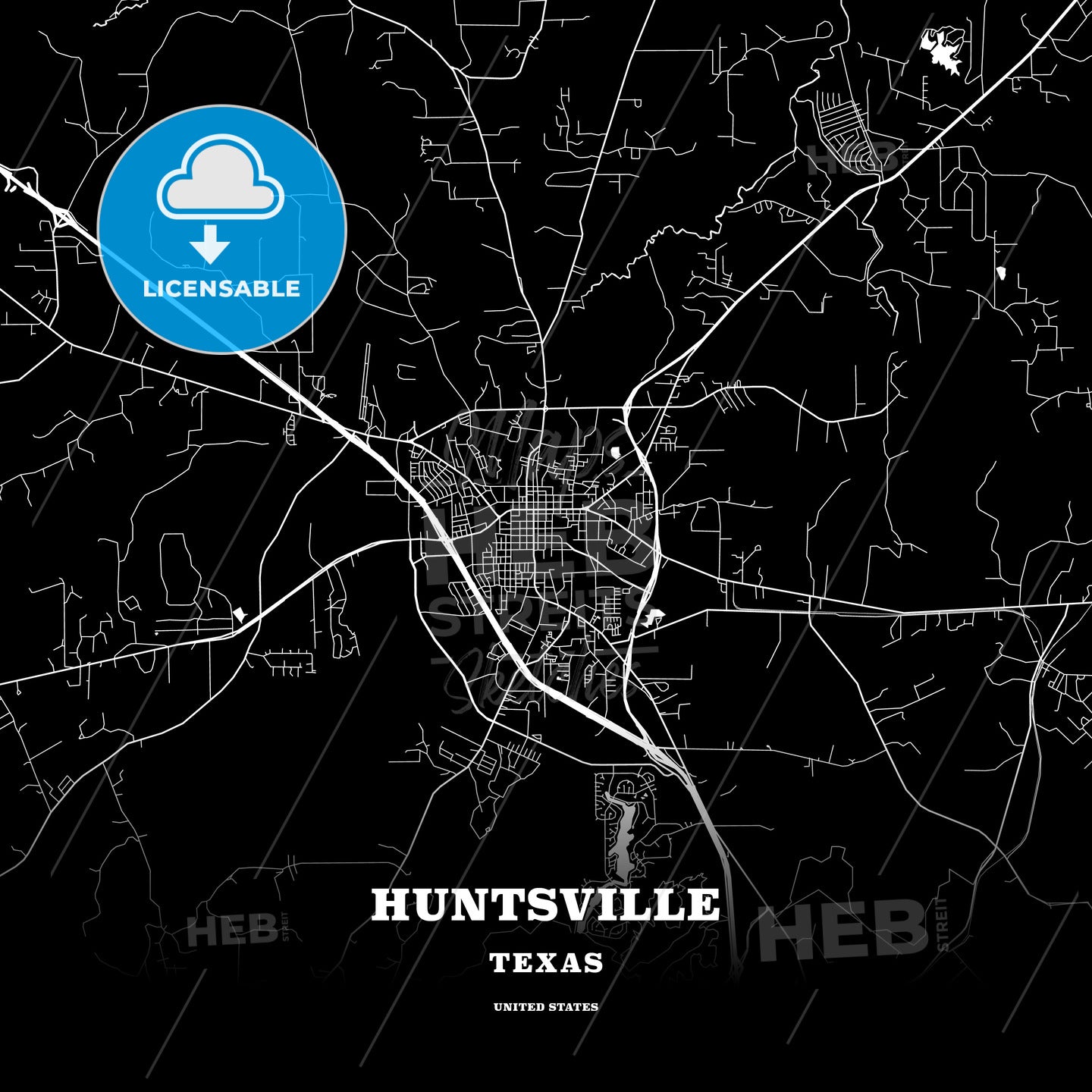 Black Map Poster Template Of Huntsville, Texas, Usa – HEBSTREITS