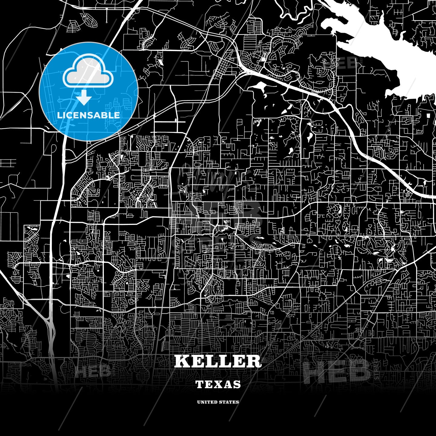 Black map poster template of Keller, Texas, USA - HEBSTREITS
