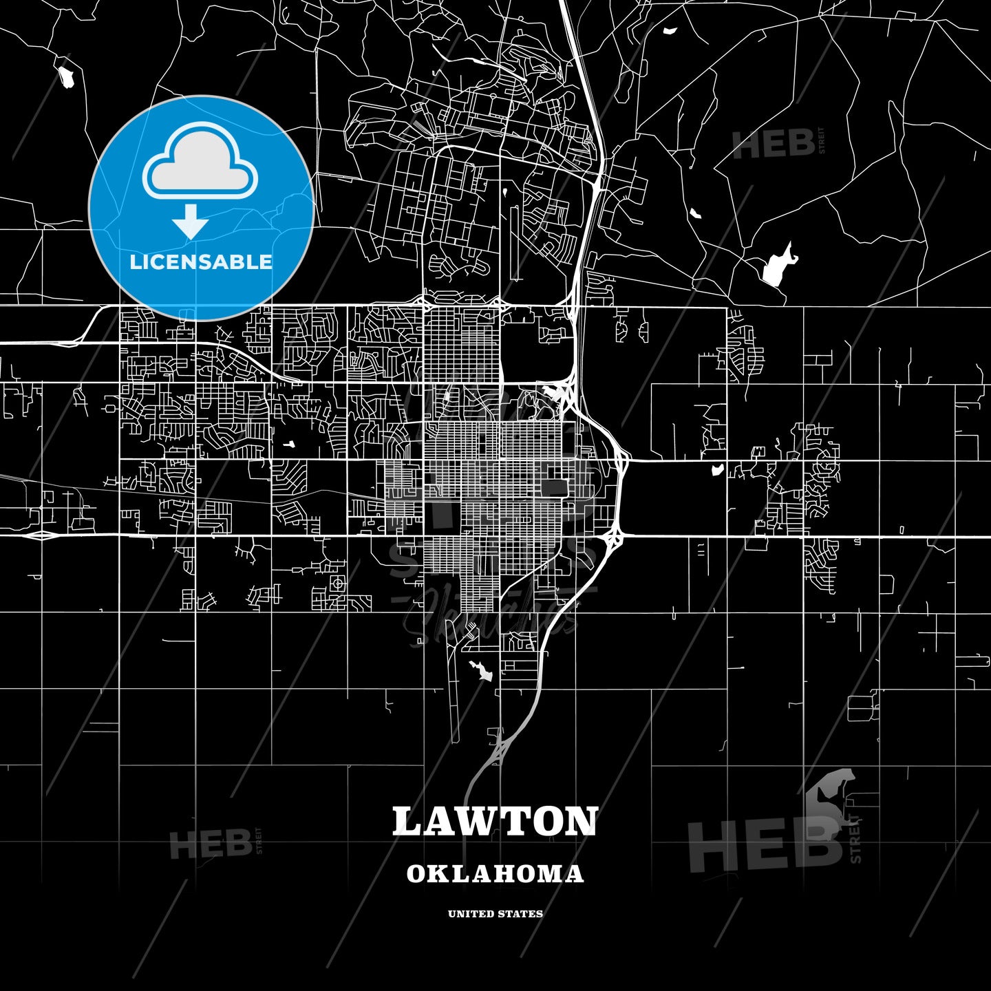 Black Map Poster Template Of Lawton, Oklahoma, Usa – HEBSTREITS