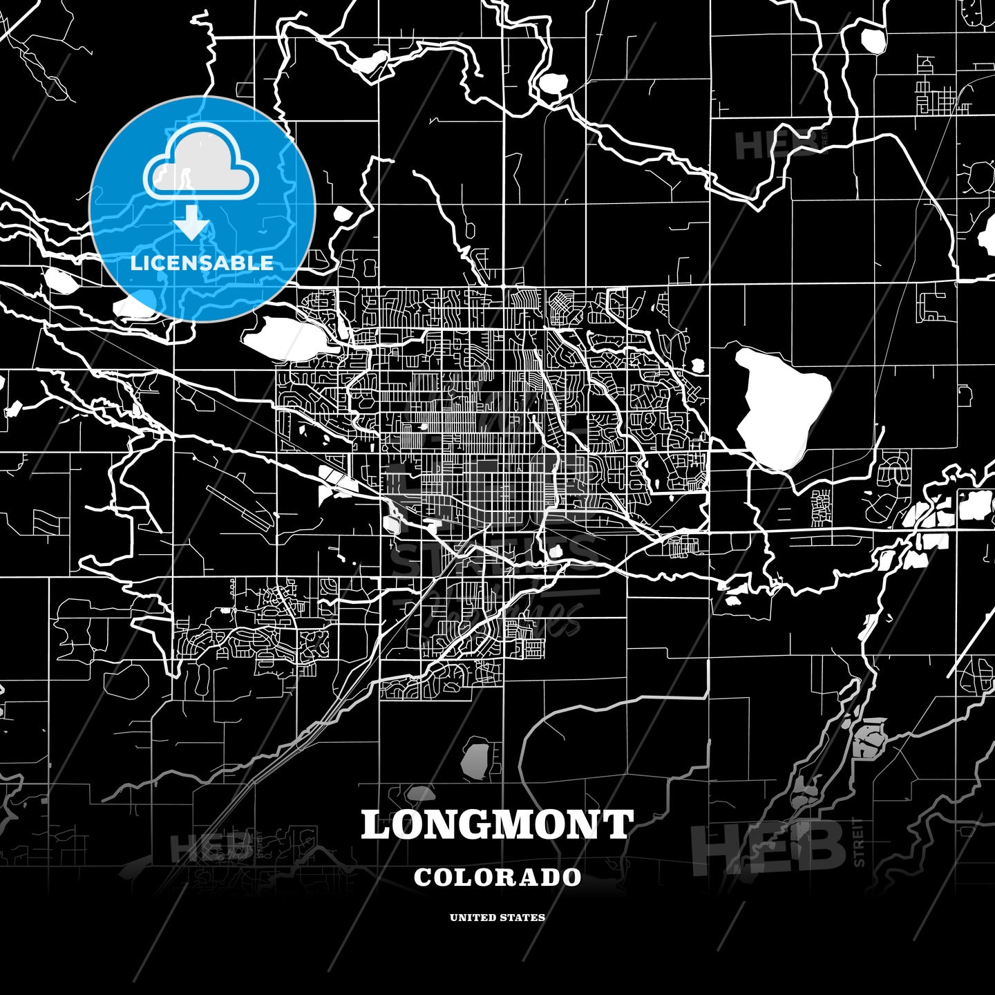 Black Map Poster Template Of Longmont, Colorado, Usa – HEBSTREITS