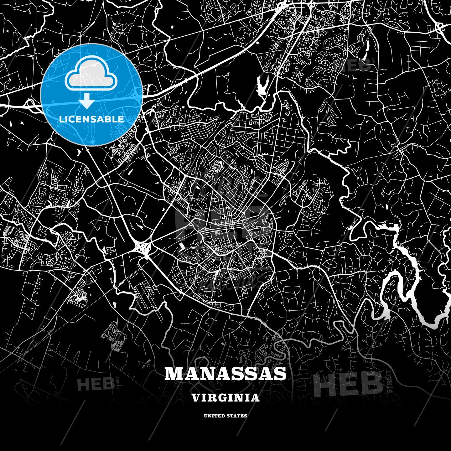 Black Map Poster Template Of Manassas, Virginia, Usa – HEBSTREITS
