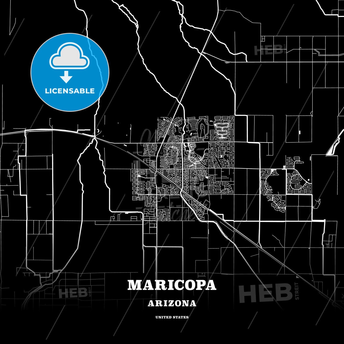 Black map poster template of Maricopa, Arizona, USA - HEBSTREITS