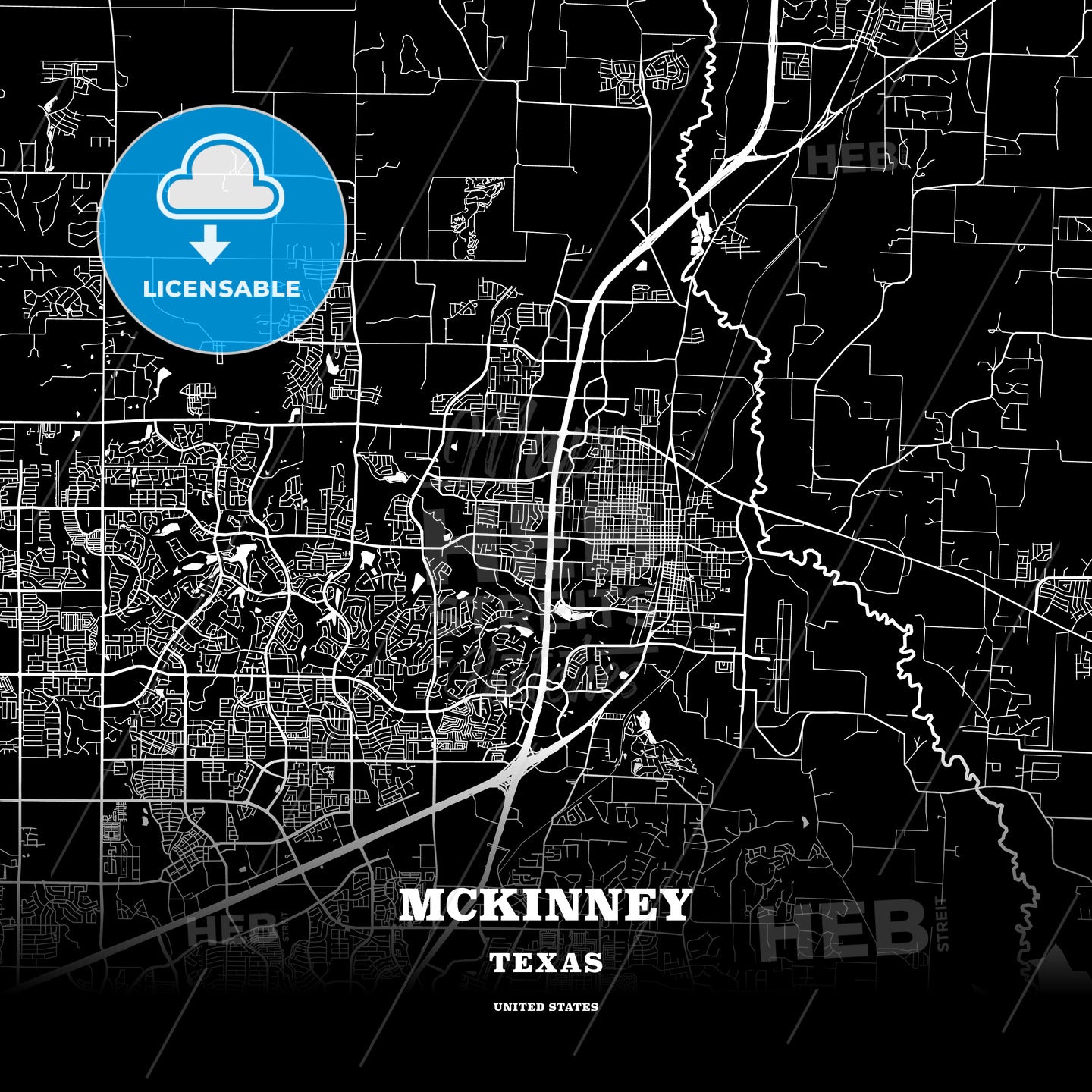 Black Map Poster Template Of Mckinney, Texas, Usa – HEBSTREITS