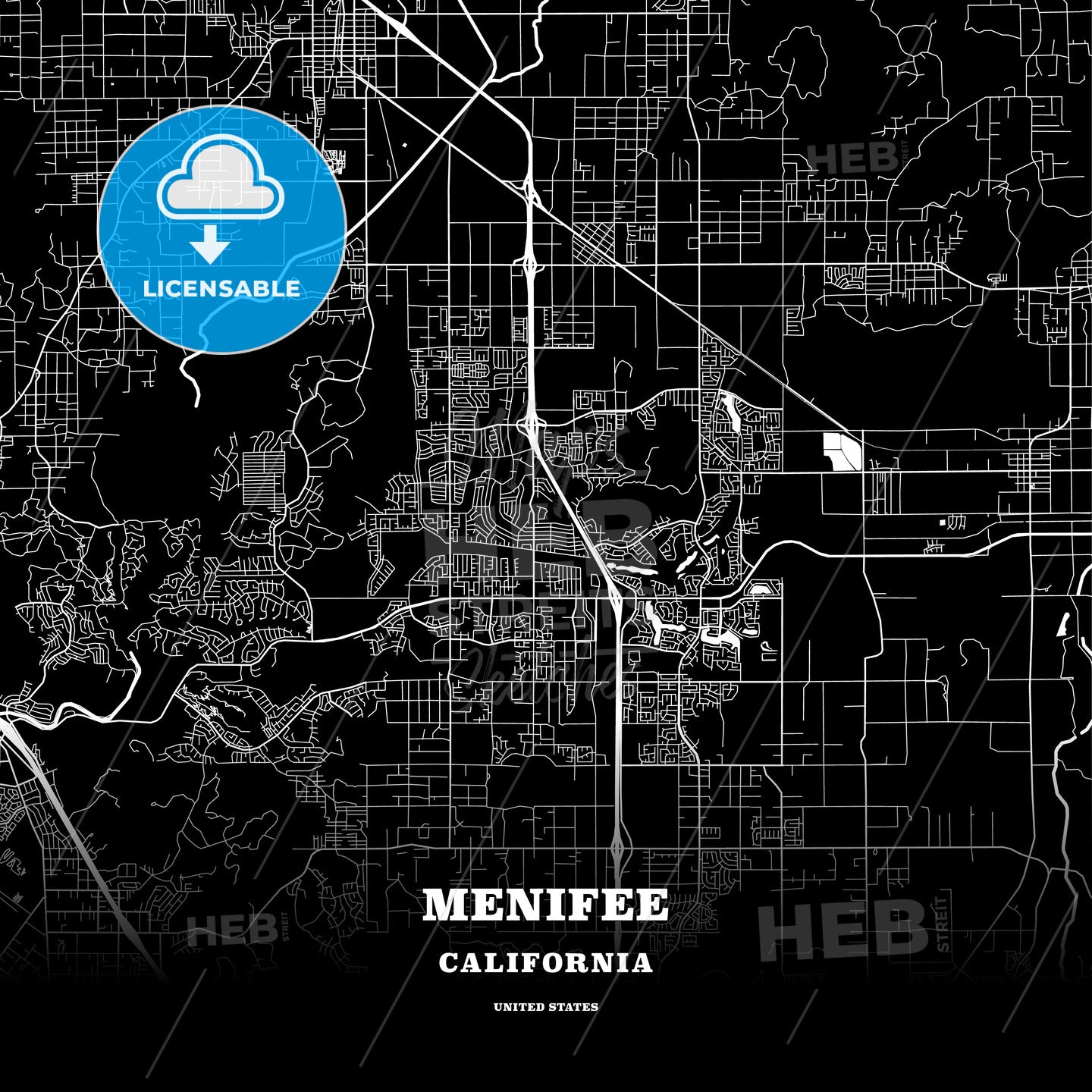 Black Map Poster Template Of Menifee, California, Usa – HEBSTREITS
