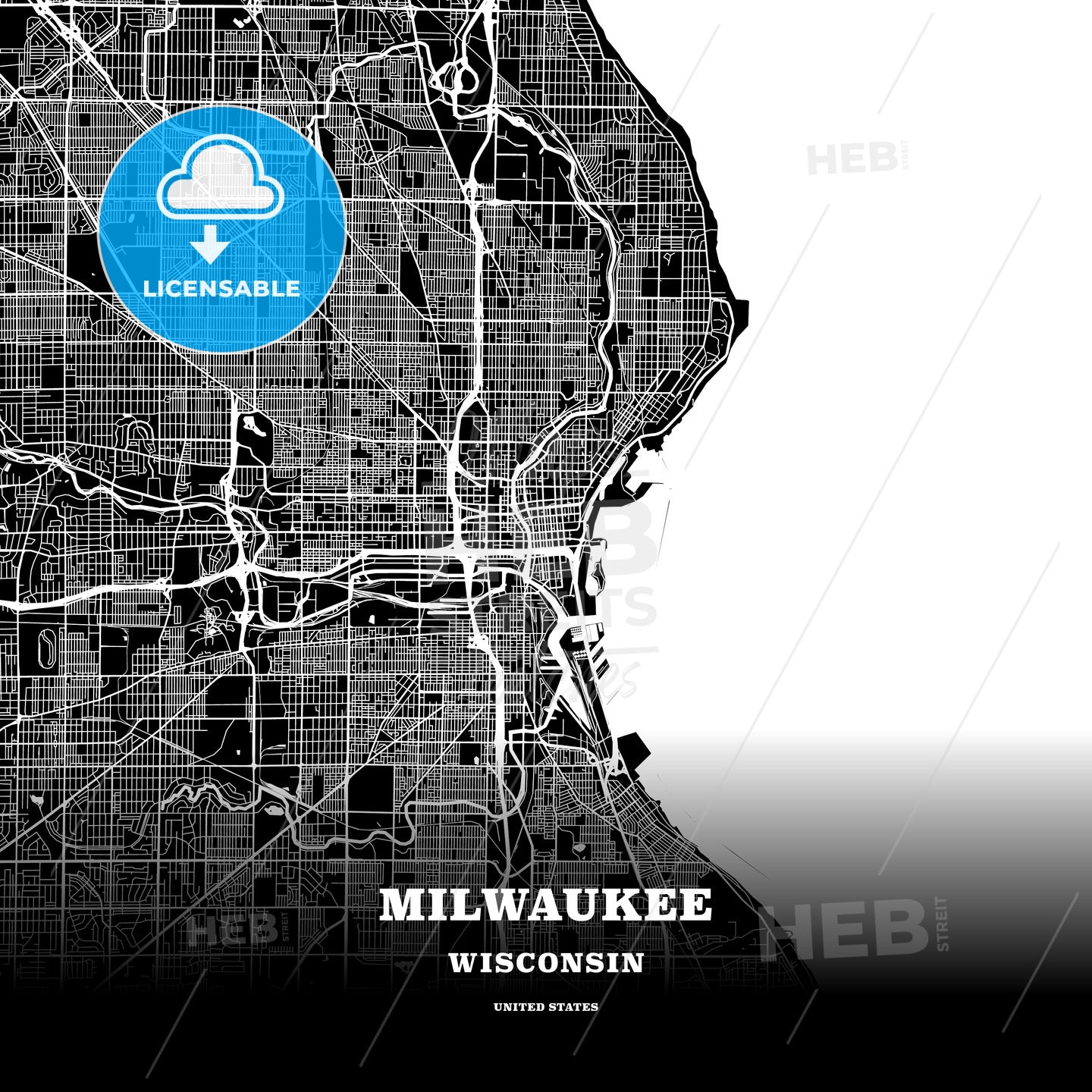 Black Map Poster Template Of Milwaukee, Wisconsin, Usa – HEBSTREITS