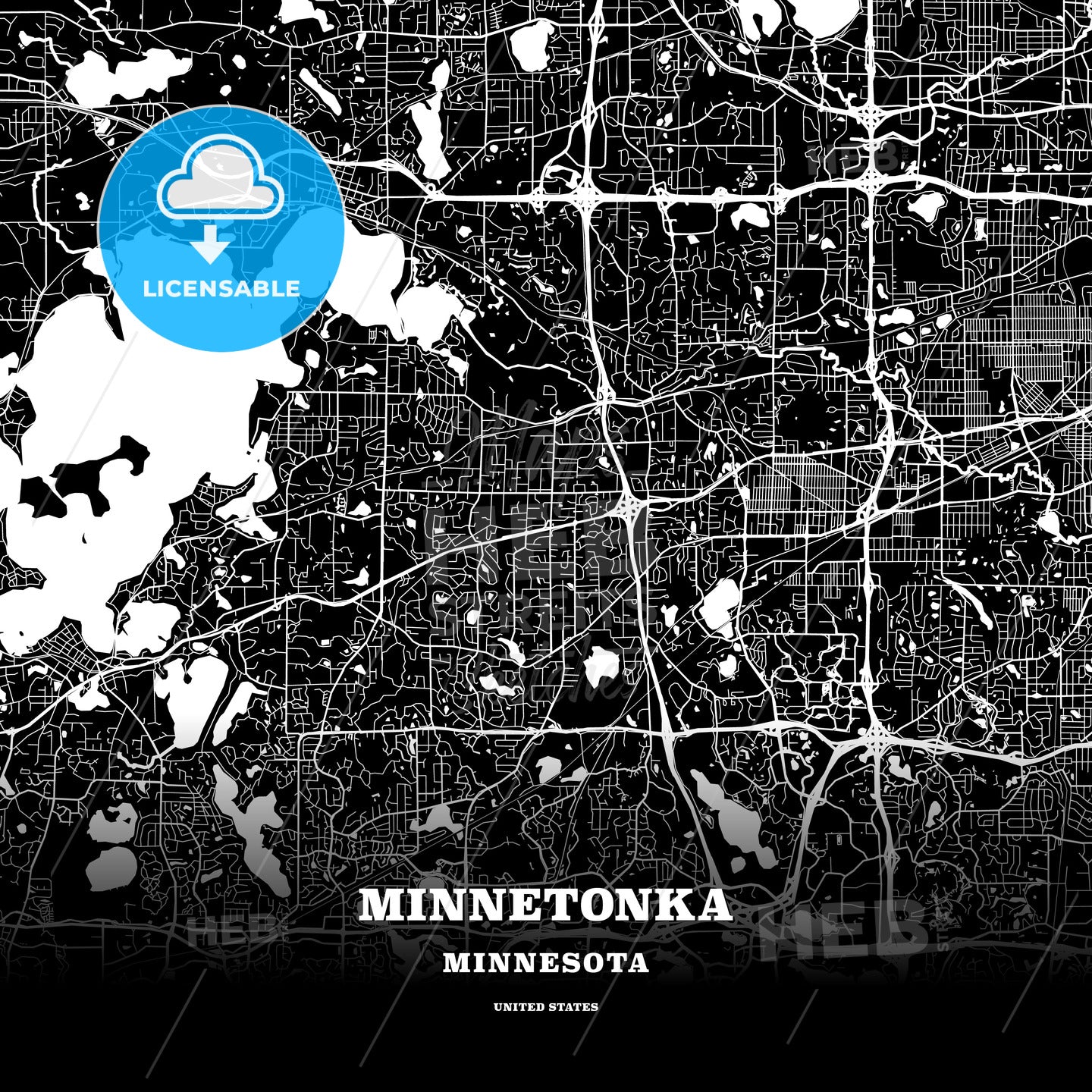 Black Map Poster Template Of Minnetonka, Minnesota, Usa – HEBSTREITS