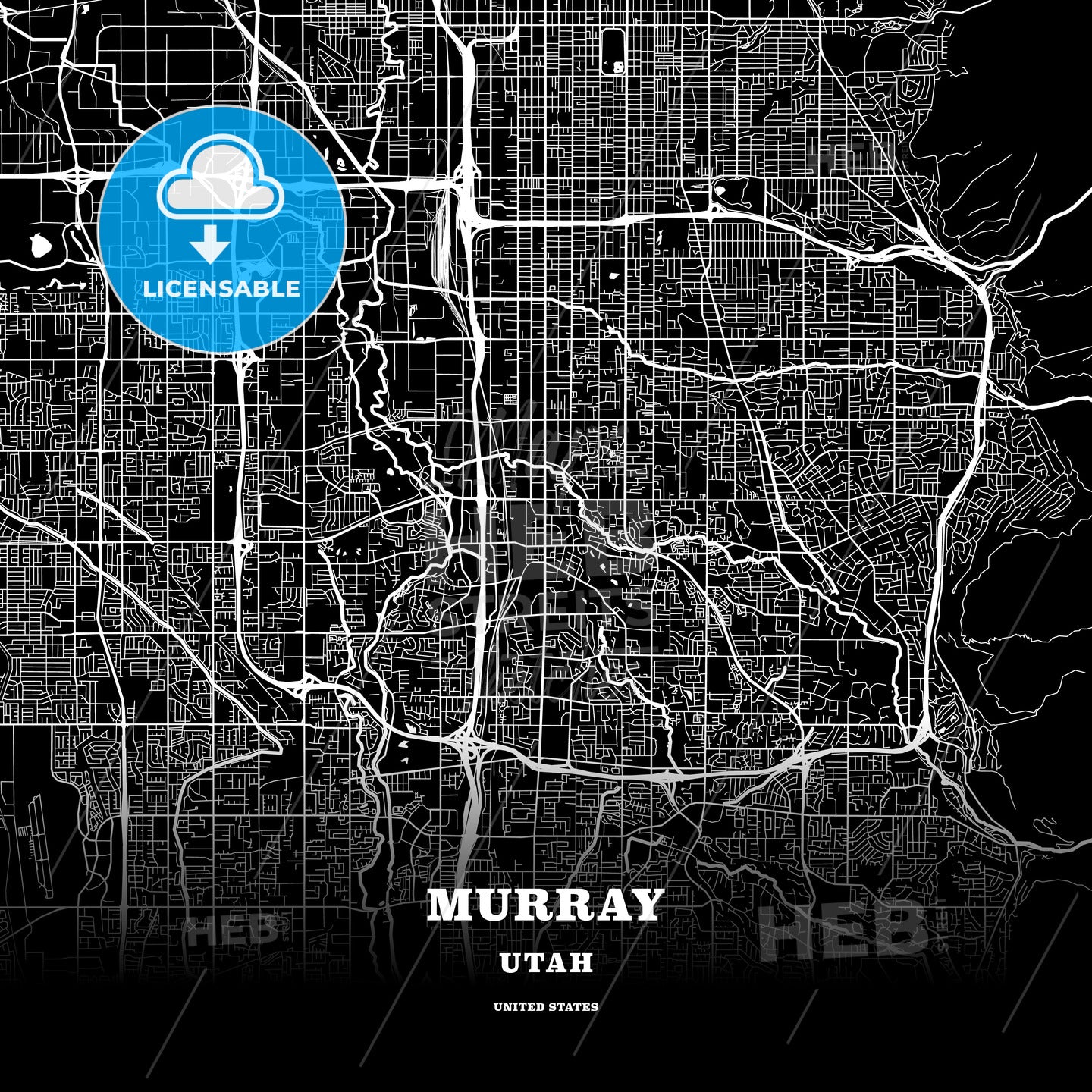 Black map poster template of Murray, Utah, USA - HEBSTREITS