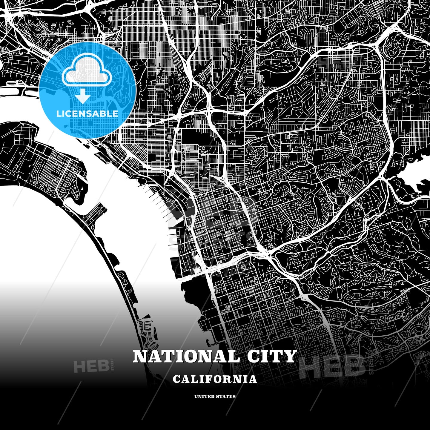 Black Map Poster Template Of National City, California, Usa – HEBSTREITS