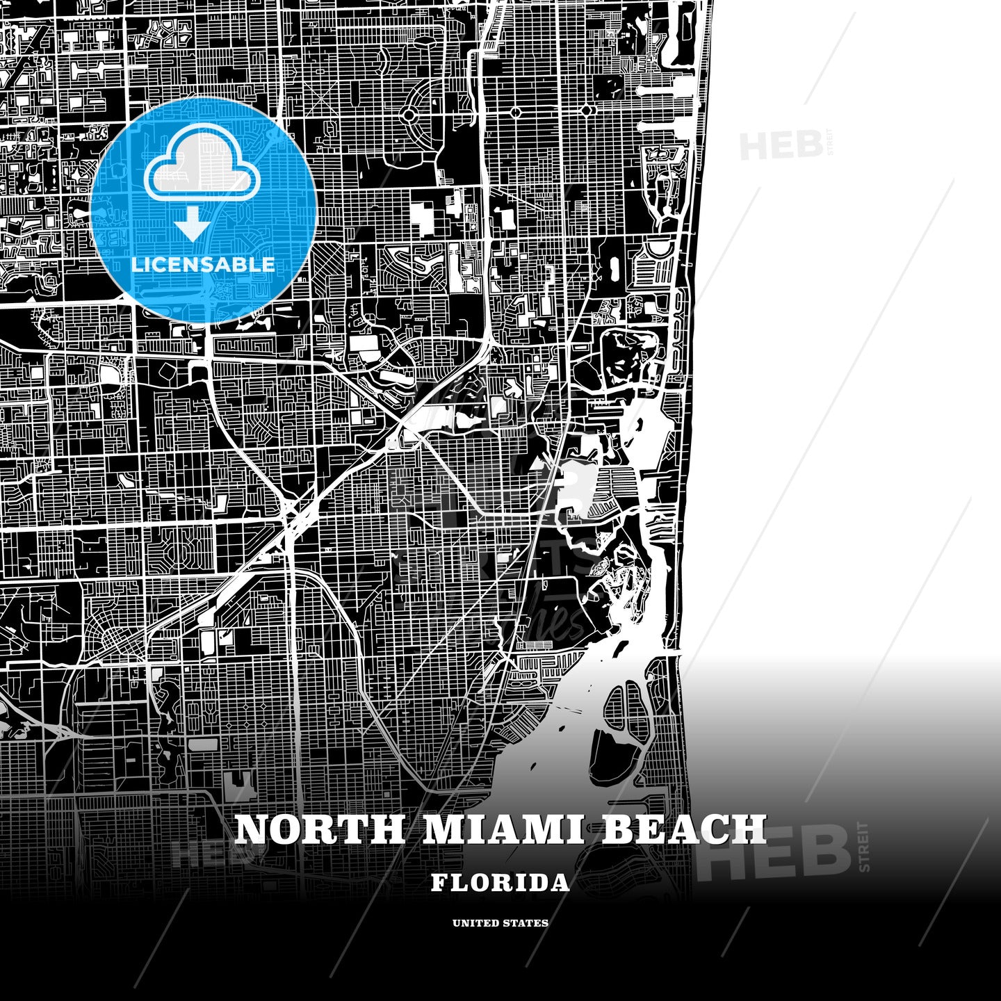 Black Map Poster Template Of North Miami Beach, Florida, Usa – HEBSTREITS