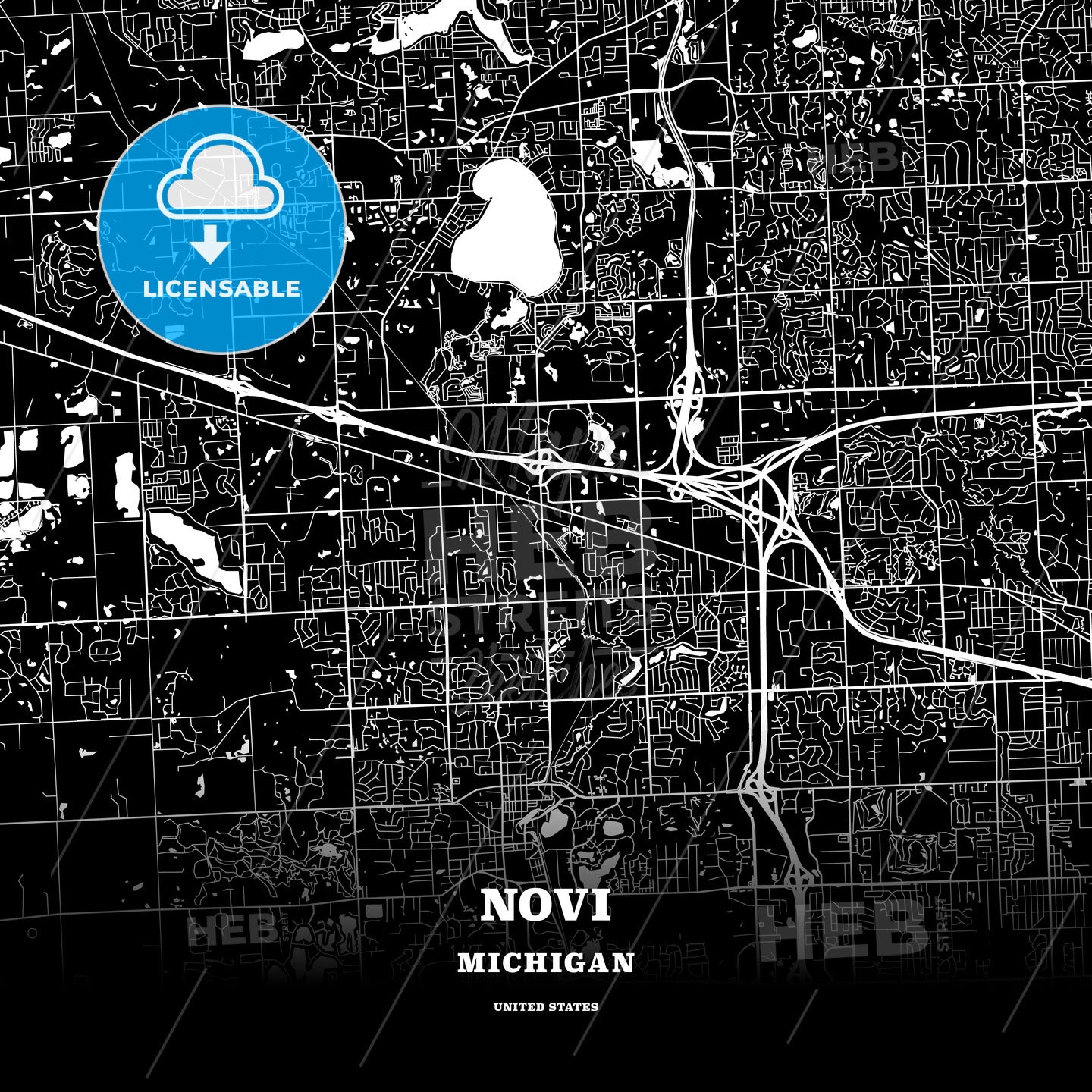 Black map poster template of Novi, Michigan, USA - HEBSTREITS