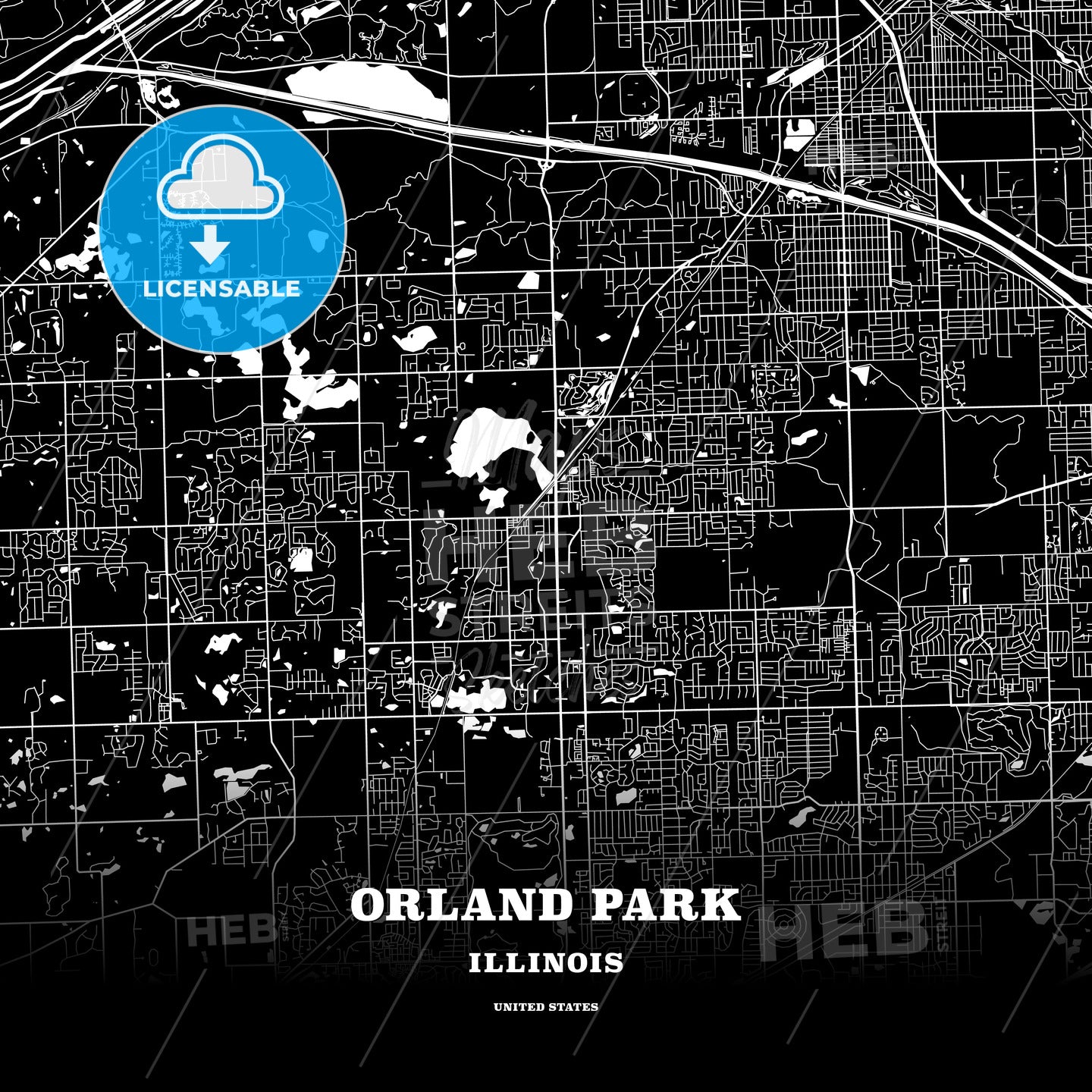 Black Map Poster Template Of Orland Park, Illinois, Usa – HEBSTREITS