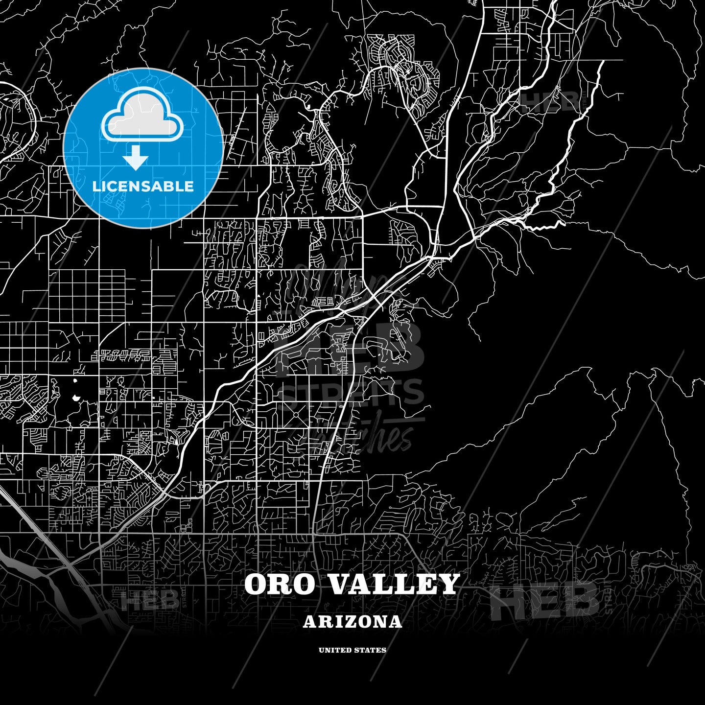 Black Map Poster Template Of Oro Valley, Arizona, Usa – HEBSTREITS
