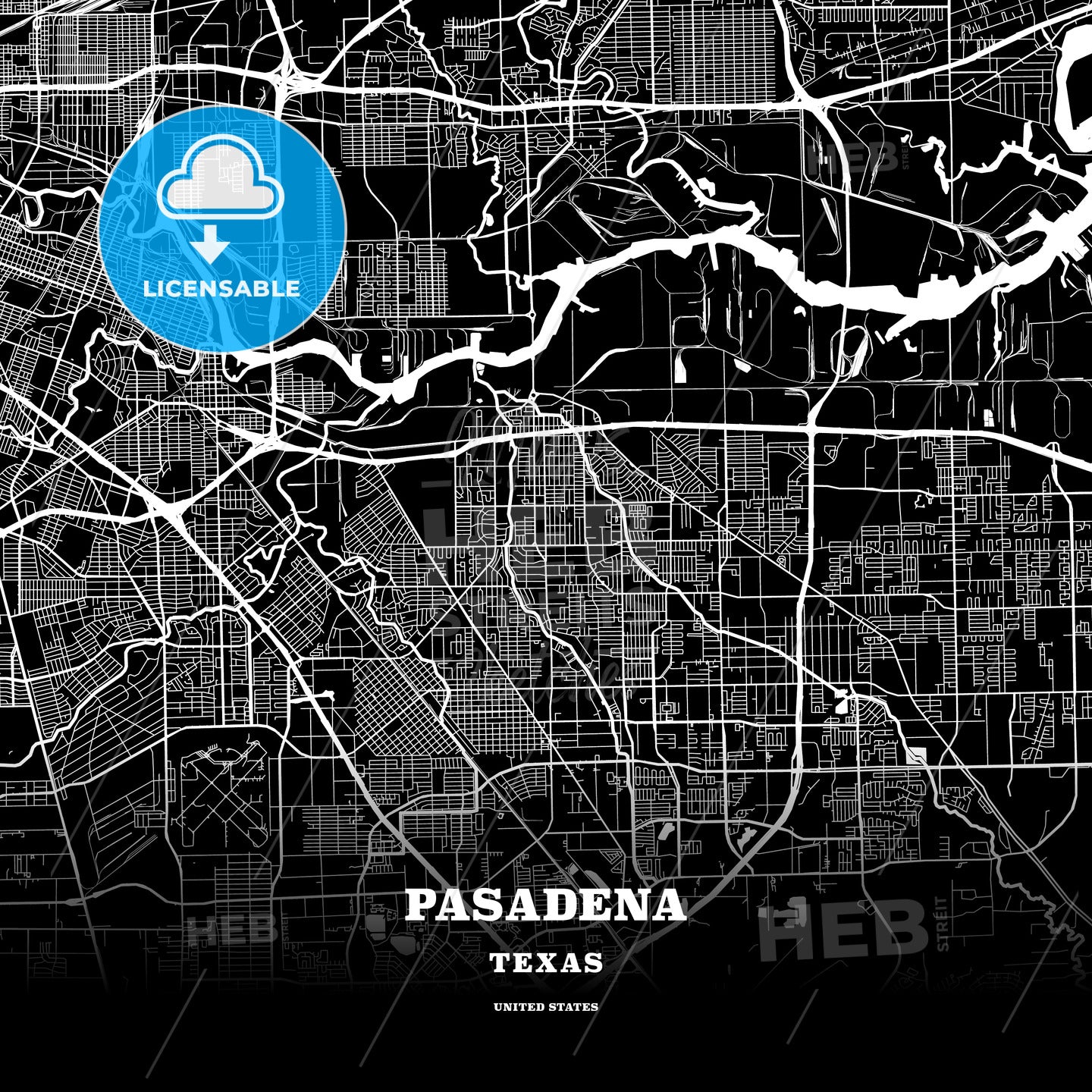 Black Map Poster Template Of Pasadena, Texas, Usa – HEBSTREITS