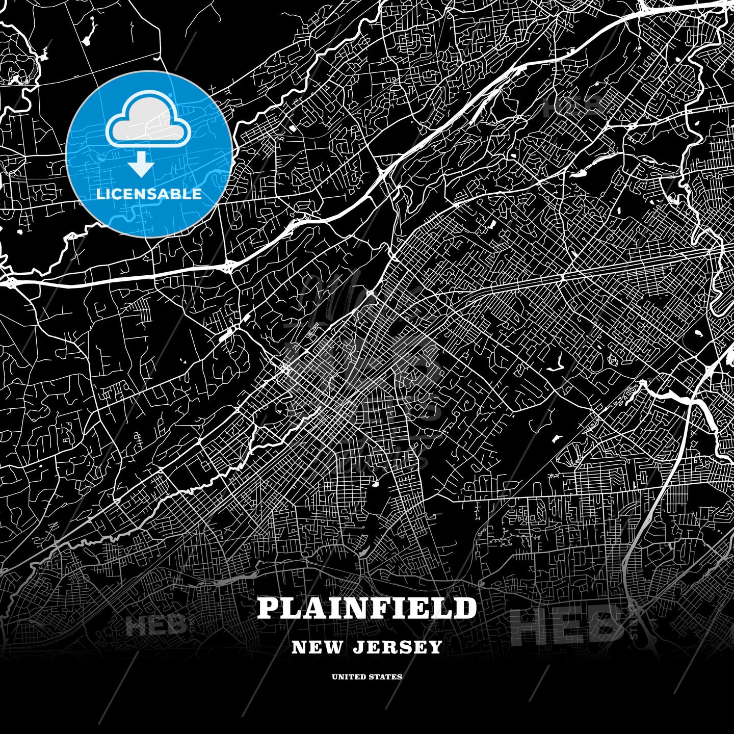 Black Map Poster Template Of Plainfield, New Jersey, Usa – HEBSTREITS