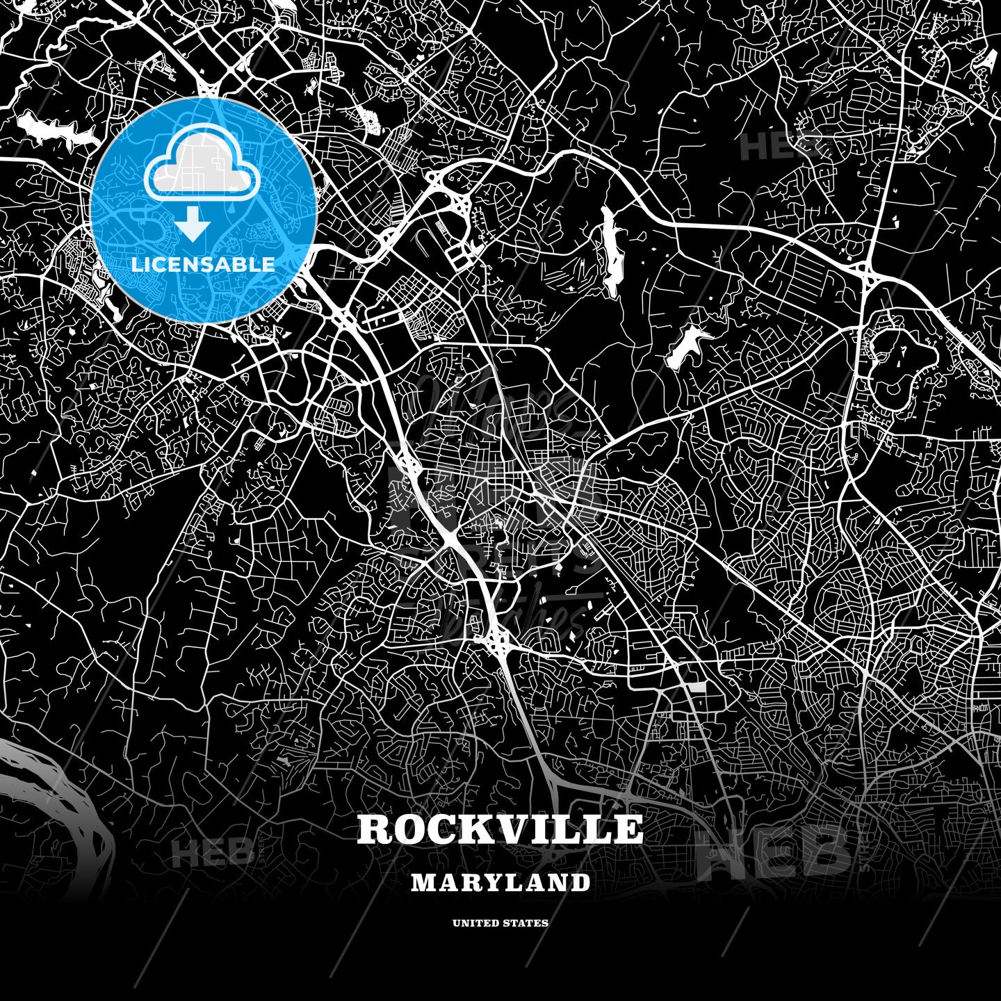 Black Map Poster Template Of Rockville, Maryland, Usa – HEBSTREITS