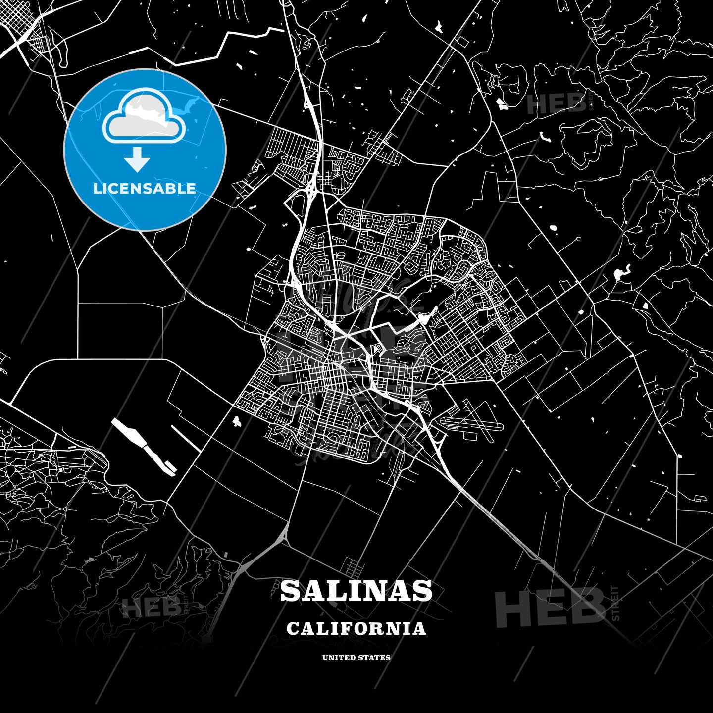 Black Map Poster Template Of Salinas, California, Usa – HEBSTREITS