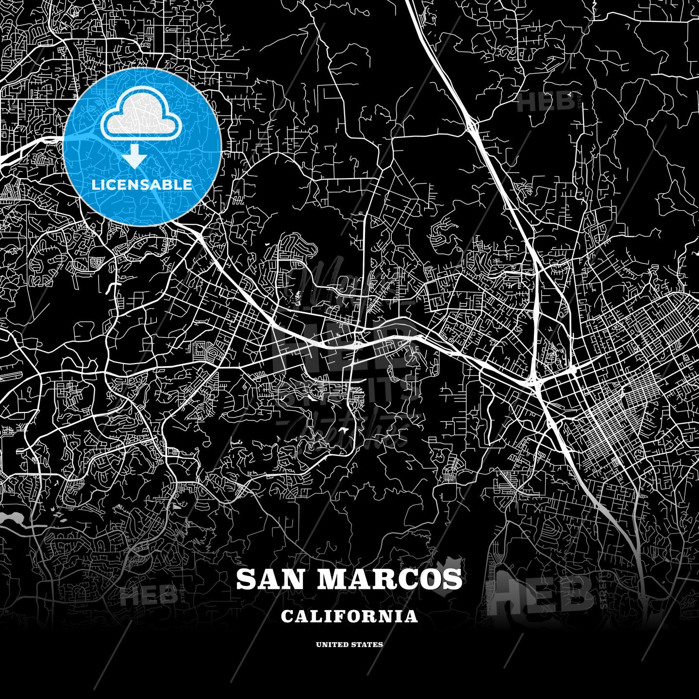 Black Map Poster Template Of San Marcos, California, Usa – HEBSTREITS