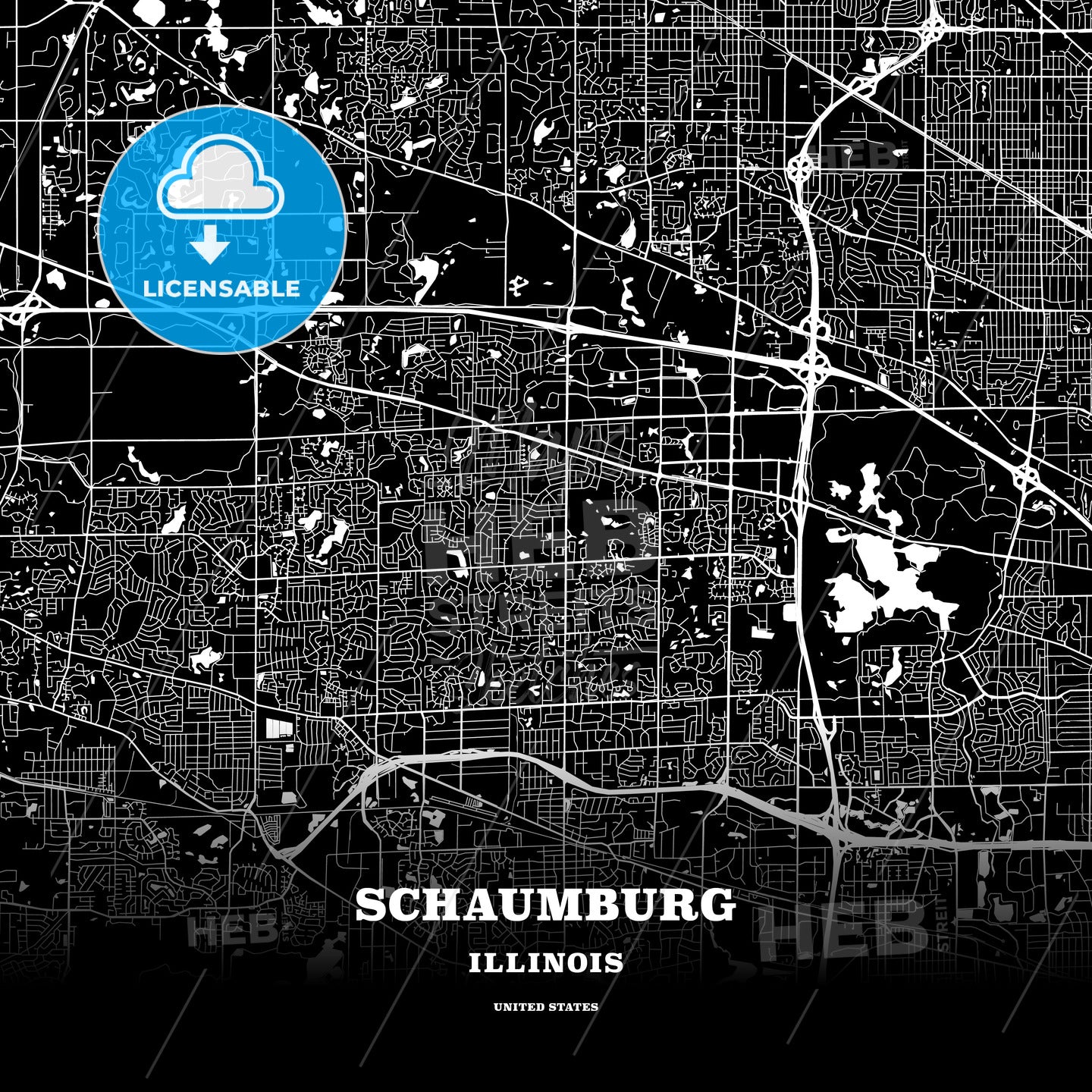 Black Map Poster Template Of Schaumburg, Illinois, Usa – HEBSTREITS