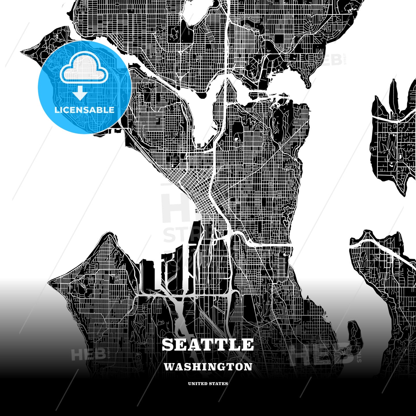 Black Map Poster Template Of Seattle, Washington, Usa – HEBSTREITS